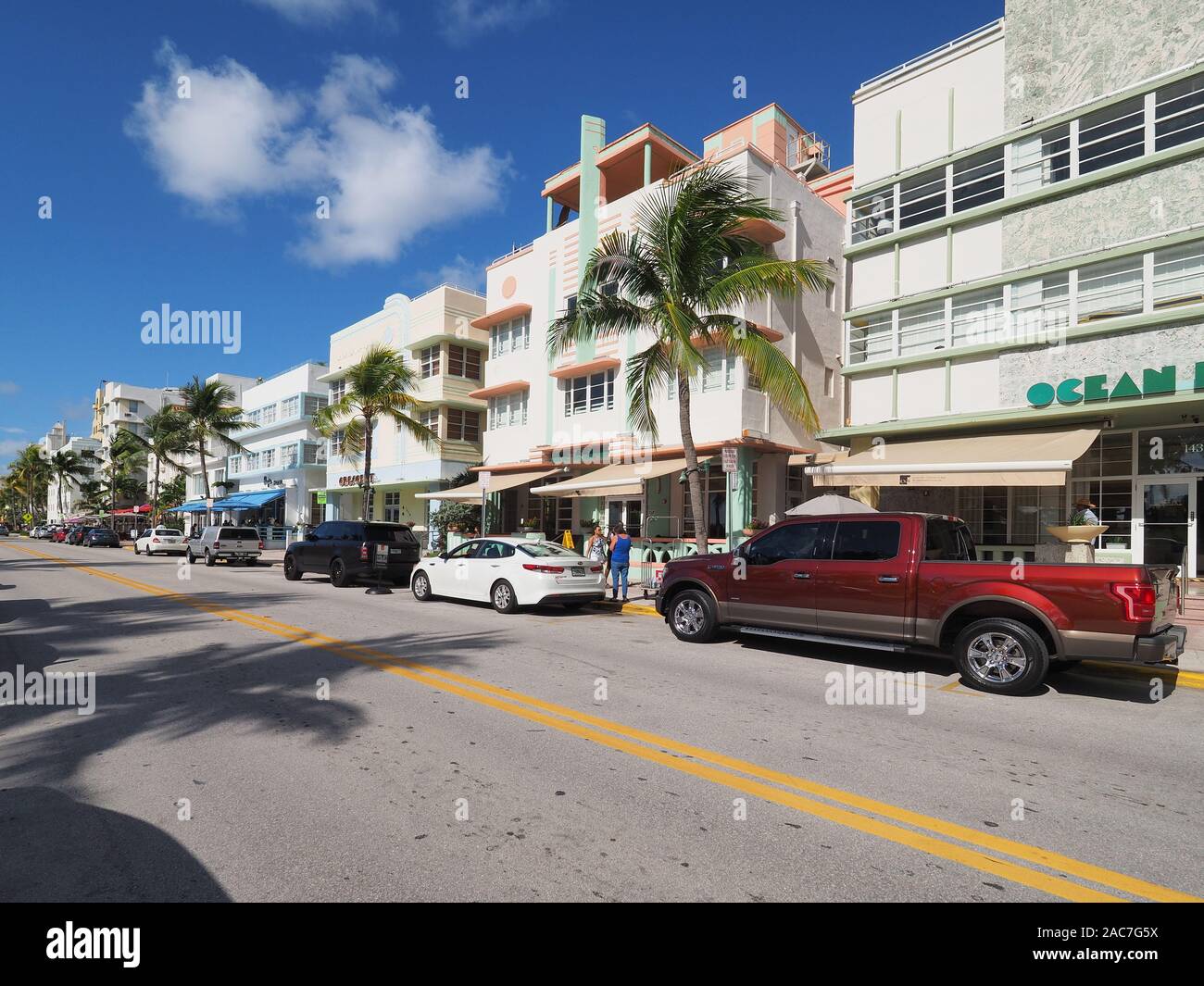 Miami Beach, Florida - August 5, 2018 - Restored Art Deco buildings on ...