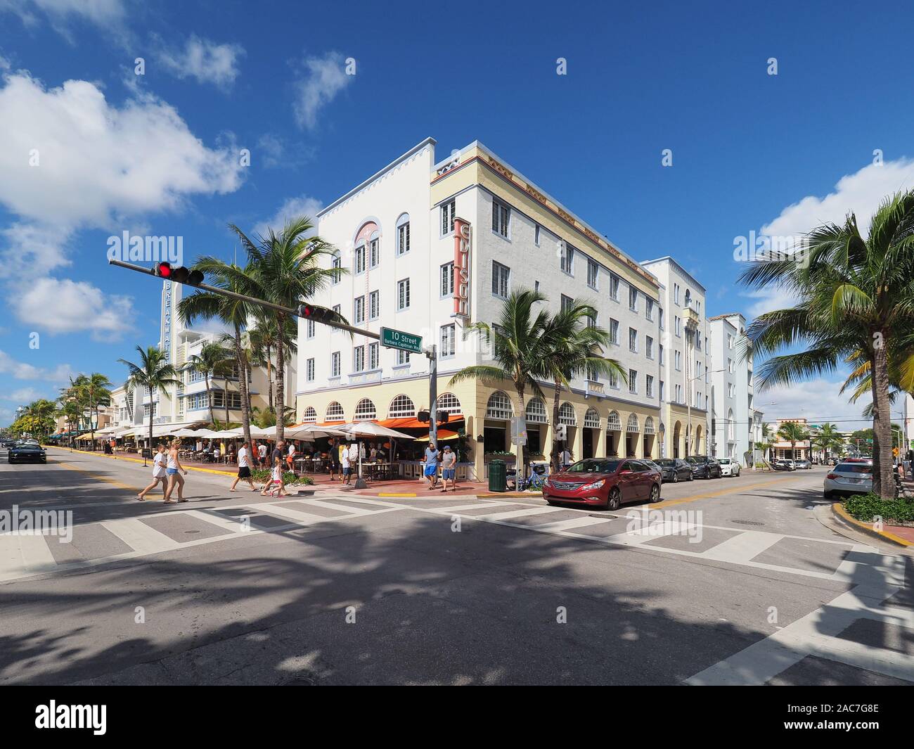 Miami Beach, Florida - August 5, 2018 - Restored Art Deco buildings on ...