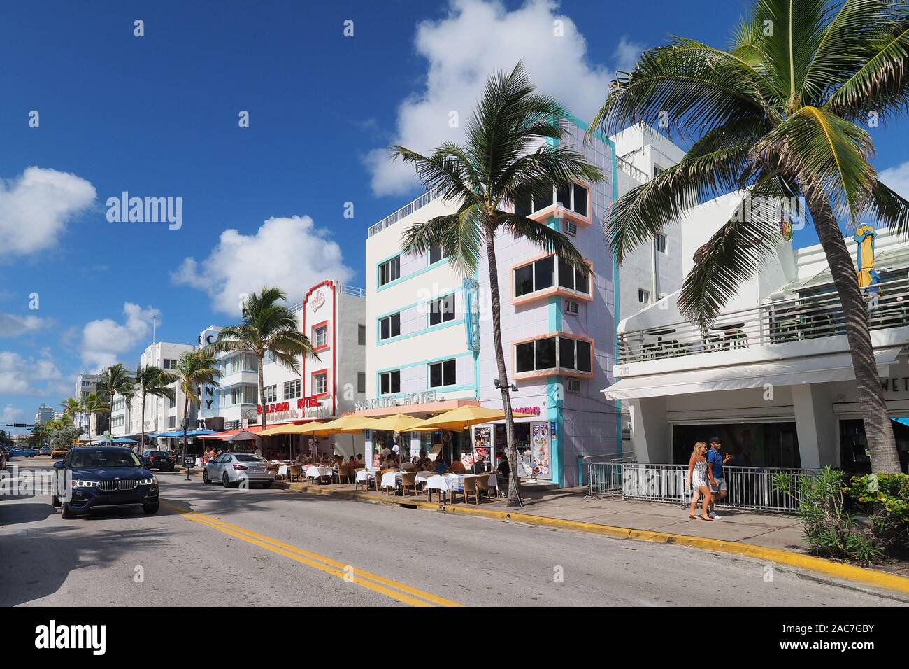 Miami Beach, Florida - August 5, 2018 - Restored Art Deco buildings on ...