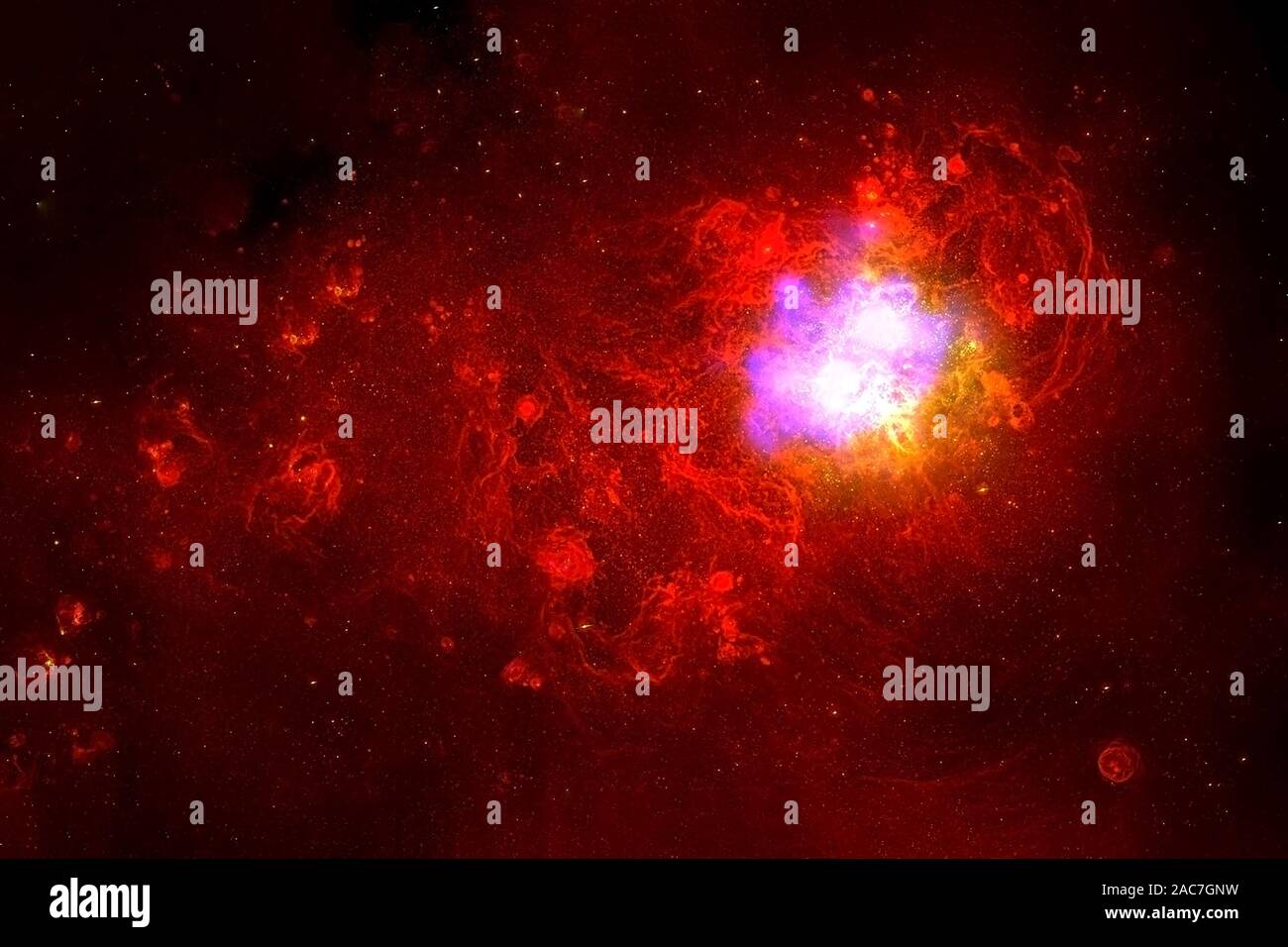 Beautiful distant galaxy of red color with a bright phase. Elements of ...