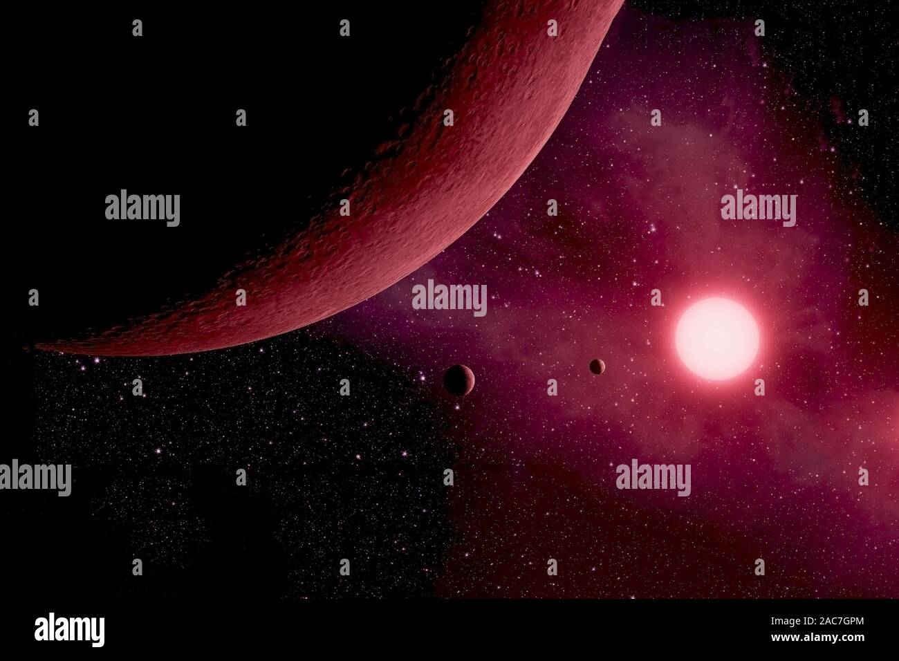 Red, hot exoplanet in deep space. Elements of this image furnished by ...