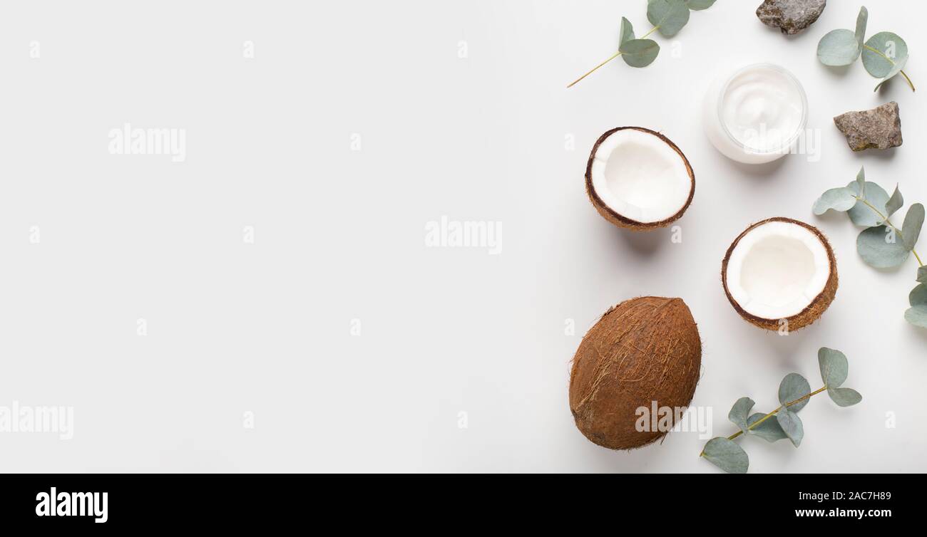 Natural coconut cream for face care on white background Stock Photo - Alamy