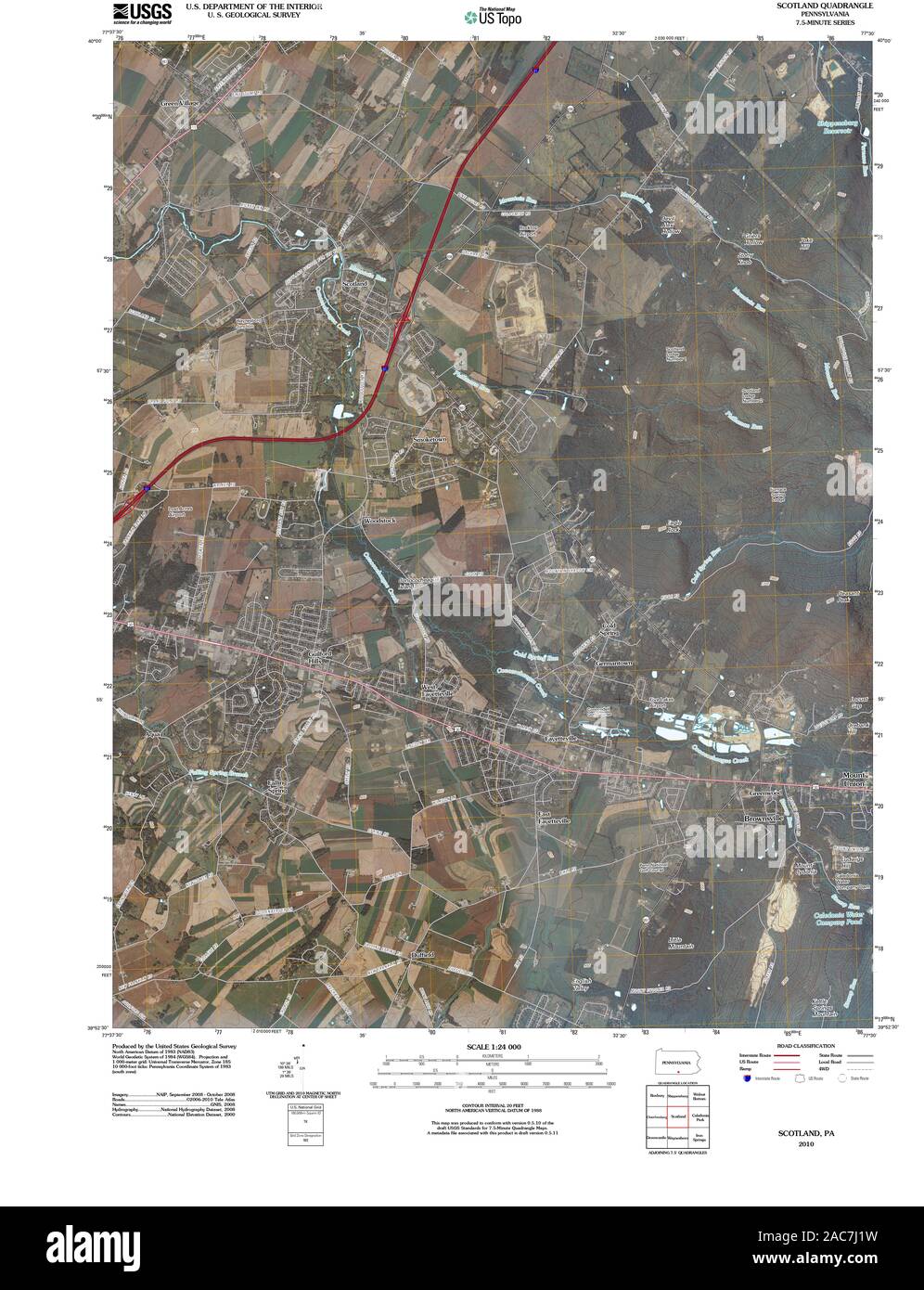 USGS TOPO Map Pennsylvania PA Scotland 20100610 TM Restoration Stock ...