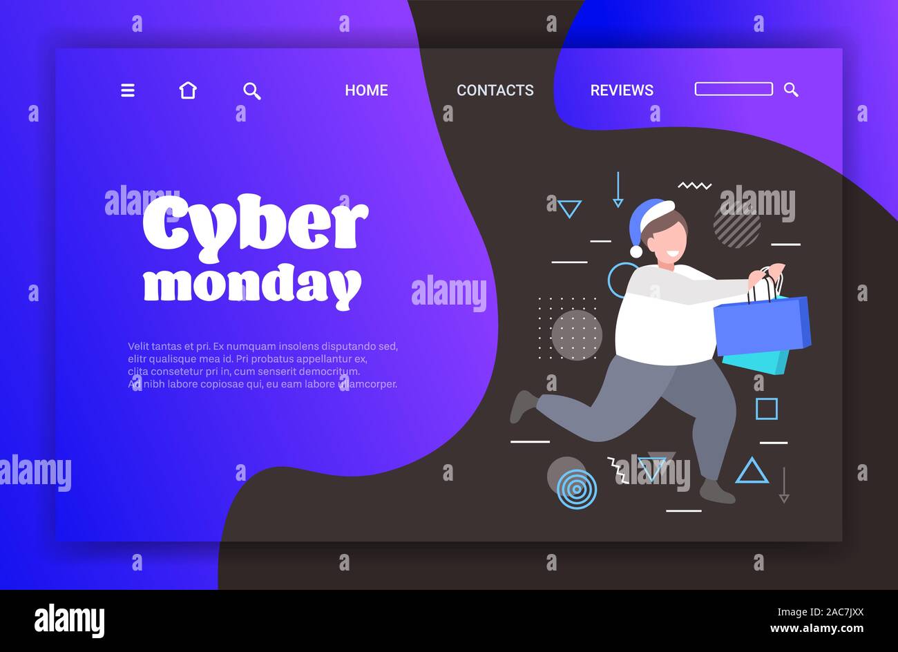 fat man running with shopping bags cyber monday big sale concept ...