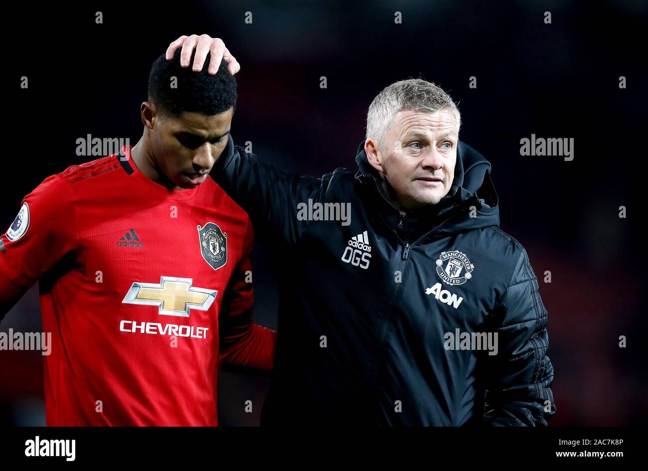 Manchester United manager Ole Gunnar Solskjaer with Marcus Rashford ...