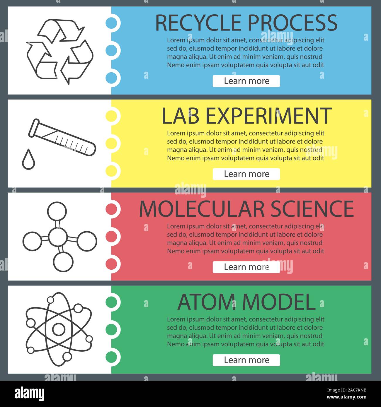Science laboratory banner templates set. Easy to edit. Atom and ...