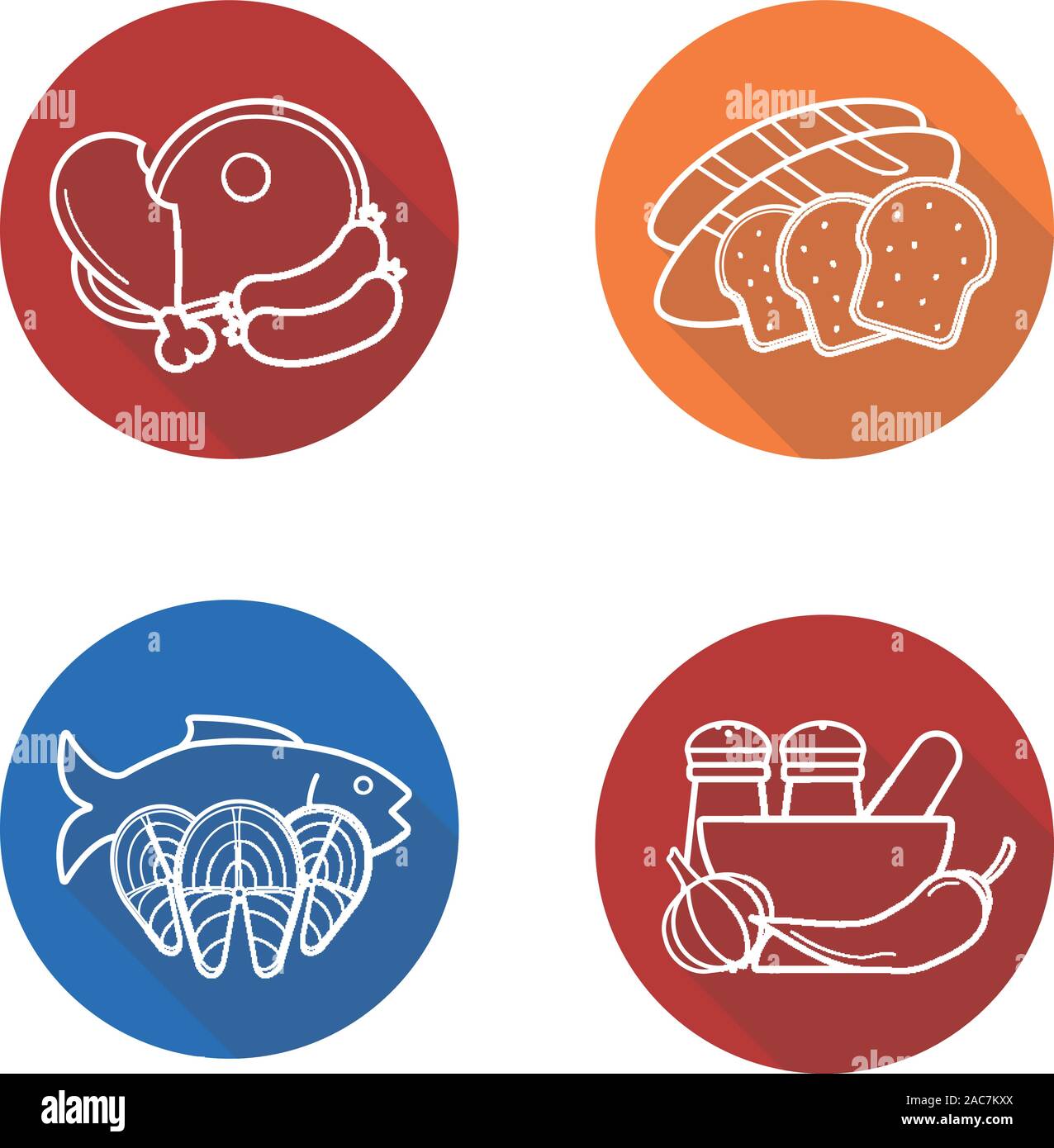 Grocery store products flat linear long shadow icons set. Food ...