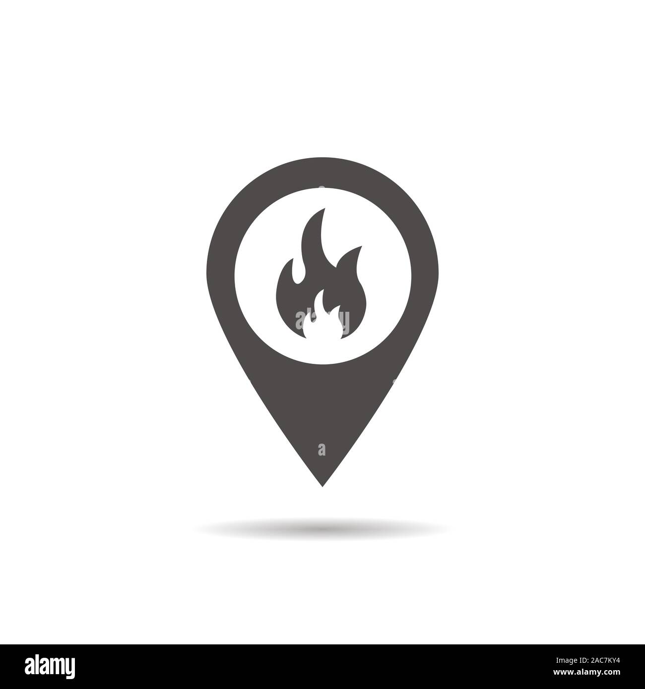 Fire location icon. Drop shadow silhouette symbol. Flame inside ...