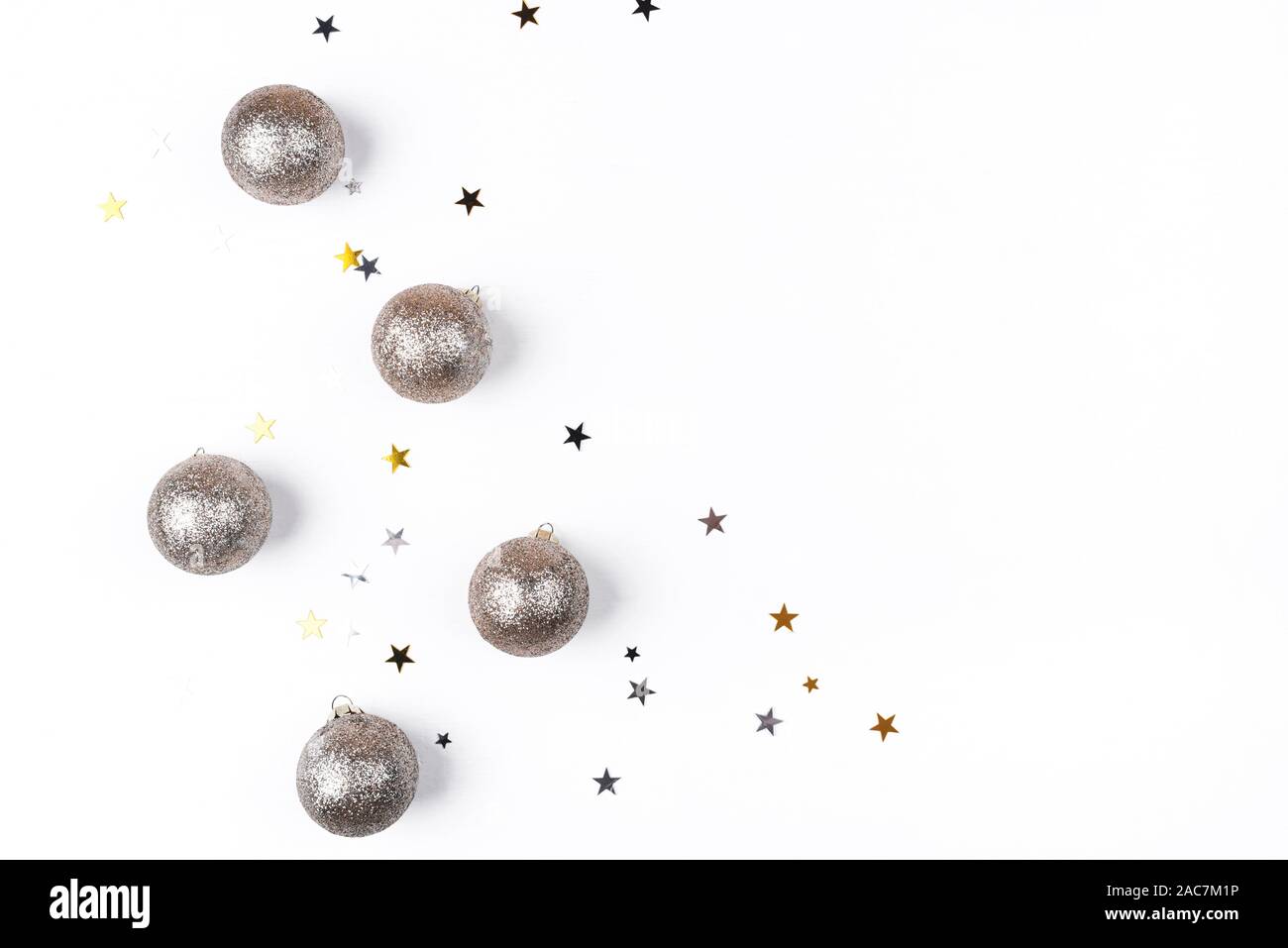 Festive white background with Christmas decorations Stock Photo - Alamy