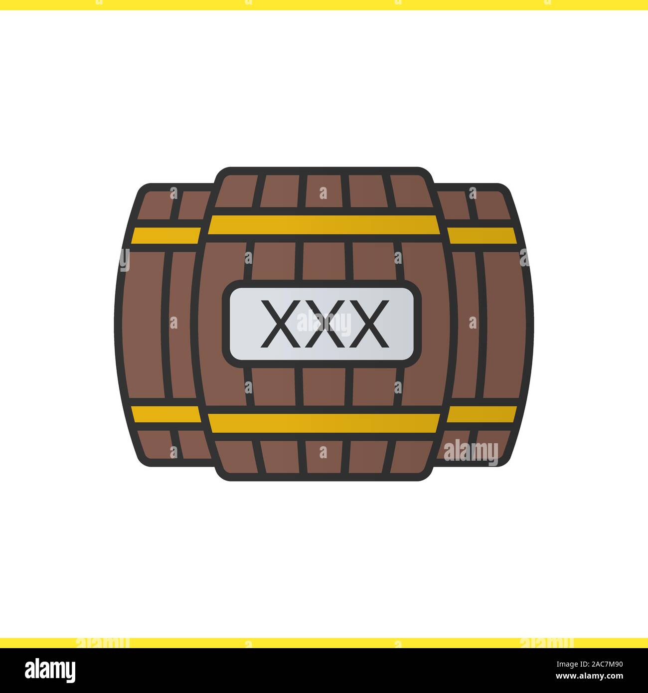 Alcohol wooden barrels color icon. Whiskey or rum barrels with xxx sign ...