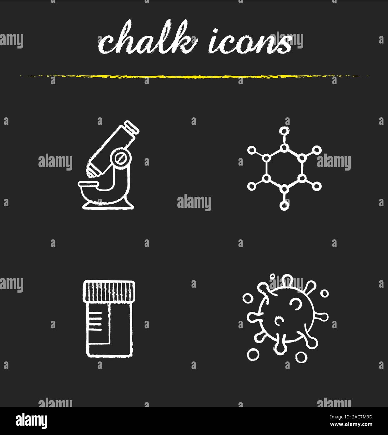 Science laboratory chalk icons set. Microscope, molecule structure and ...