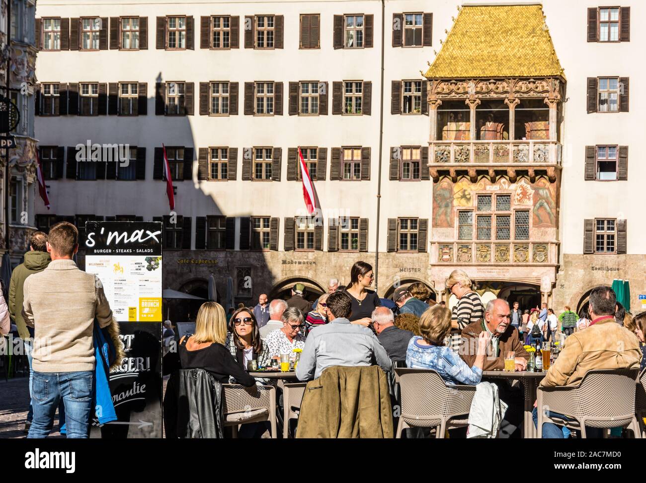 INNSBRUCK, Austria - October 26, 2019: Detail of the famous Golden roof ...
