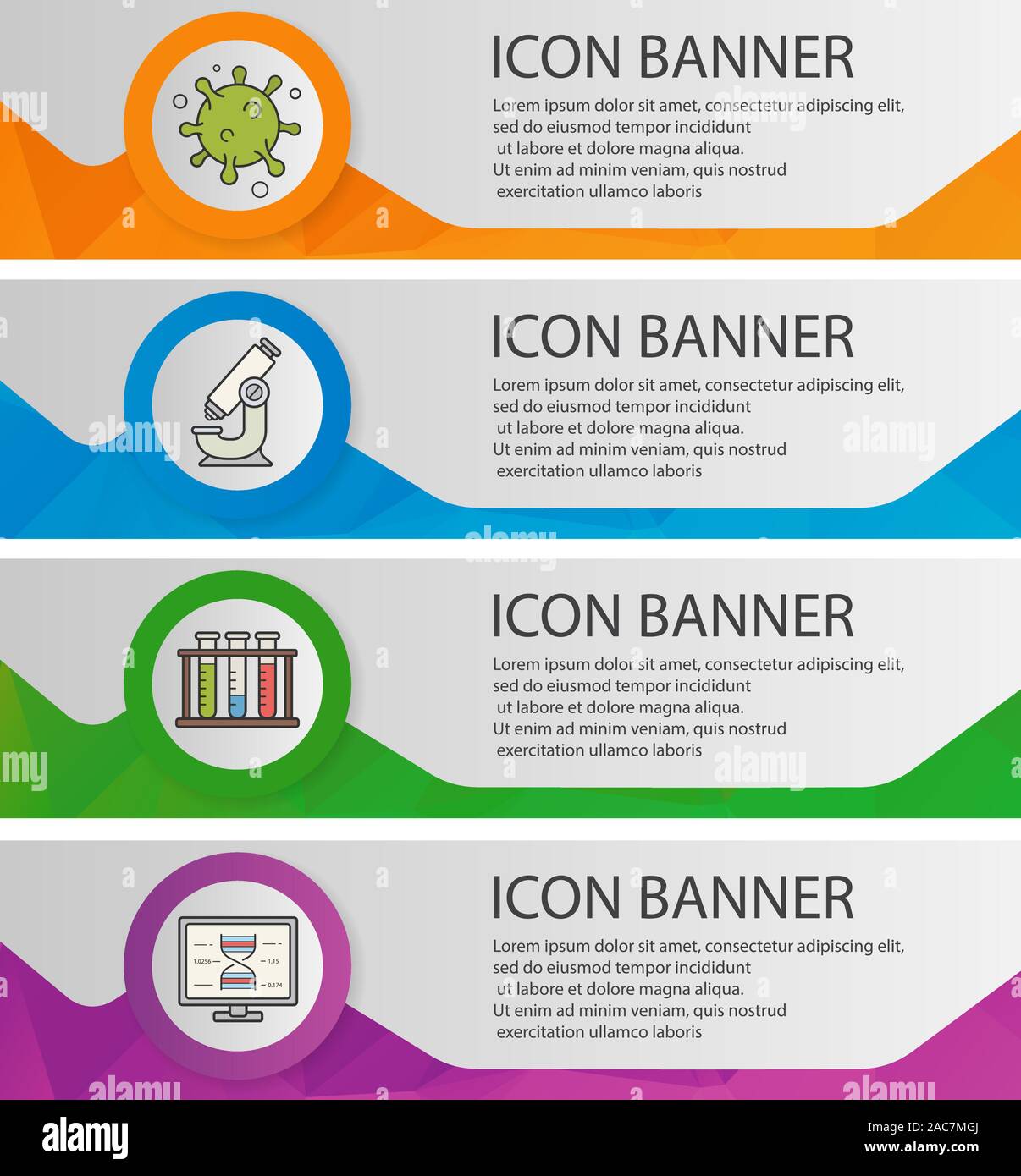 Bio laboratory banner templates set. Easy to edit. Virus cell, lab test ...