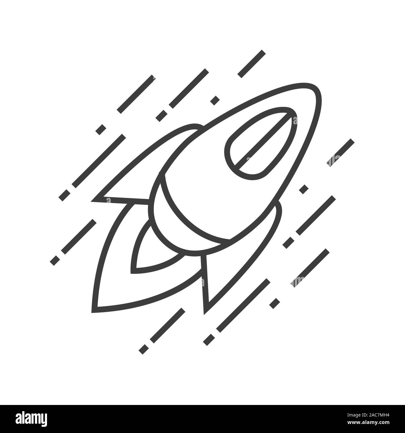 Flying spaceship linear icon. Thin line illustration. Space rocket ...