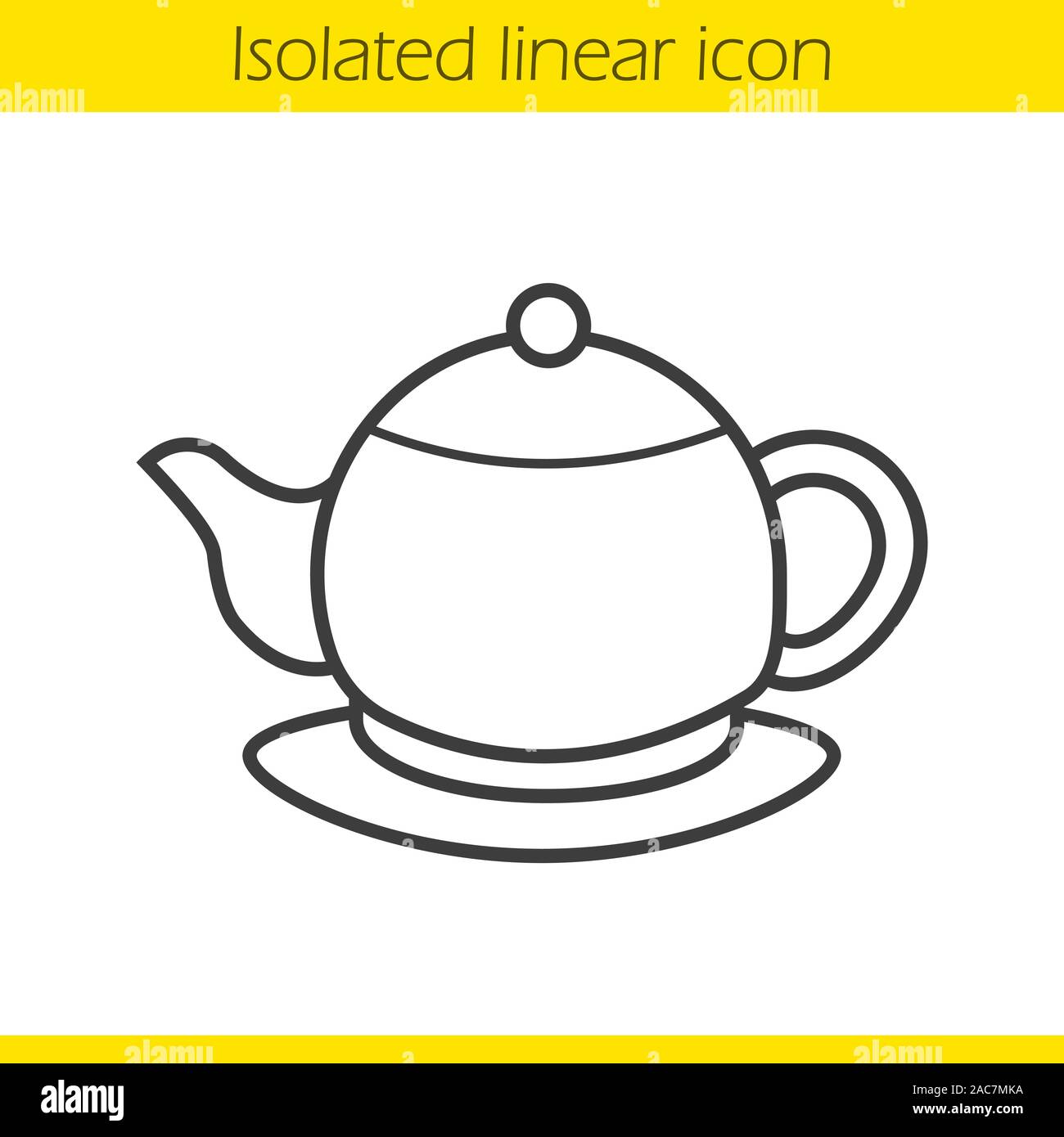 Teapot linear icon. Thin line illustration. Tea pot on plate contour ...