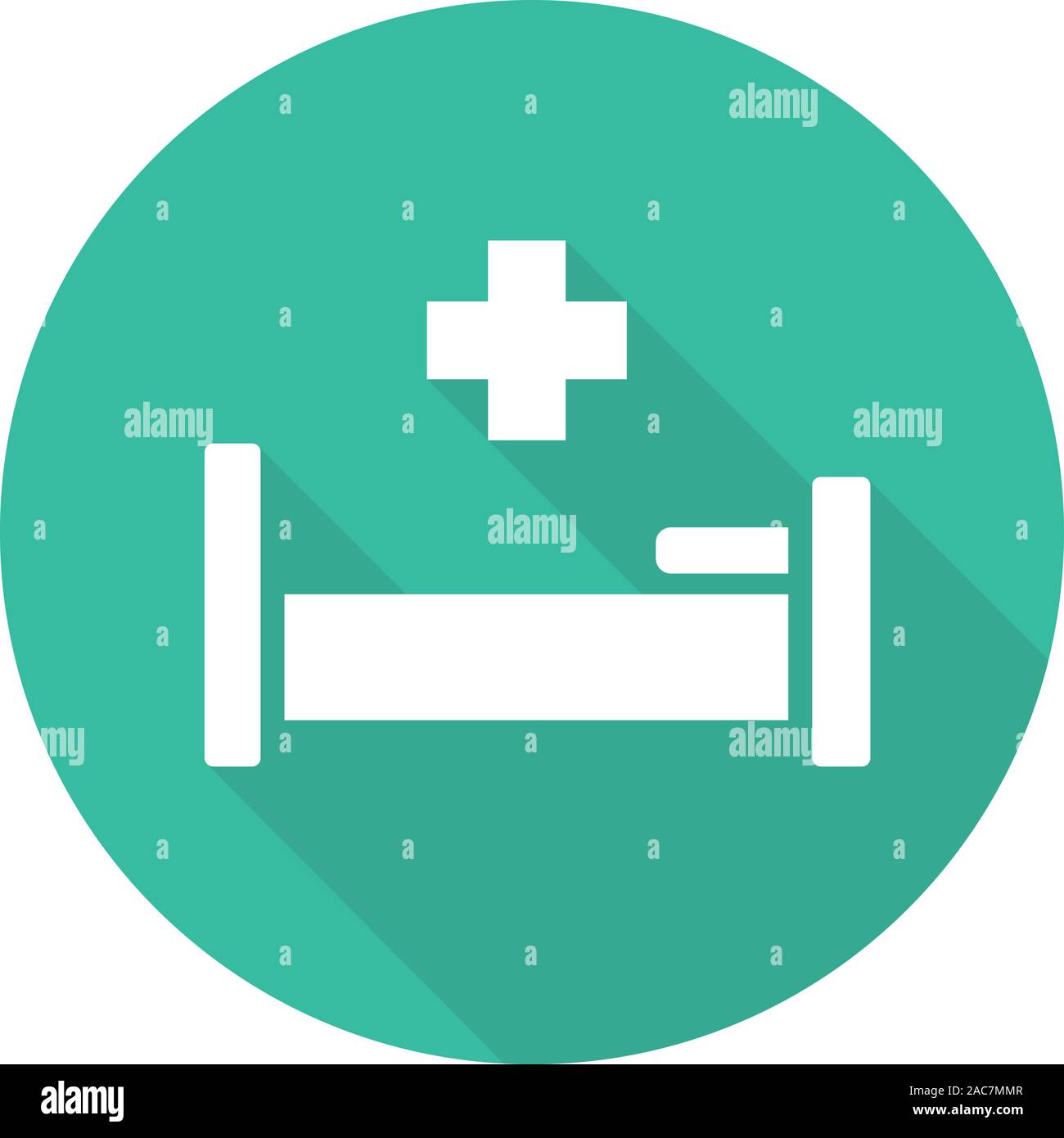 Hospital flat design long shadow icon. Hospital bed with medical cross ...