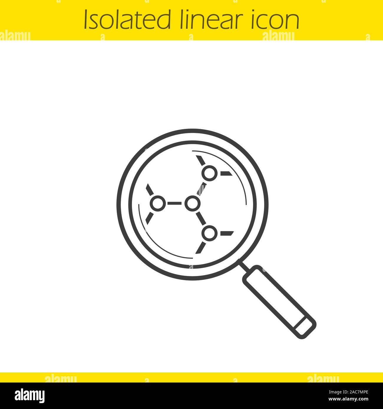 Molecular structure analysis linear icon. Magnifying glass thin line ...
