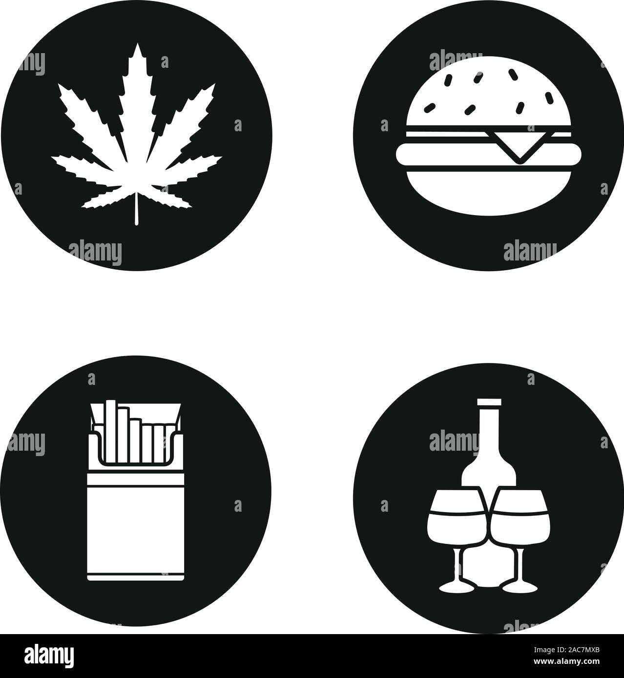 Bad habits black icons set. Unhealthy lifestyle addictions. Marijuana ...