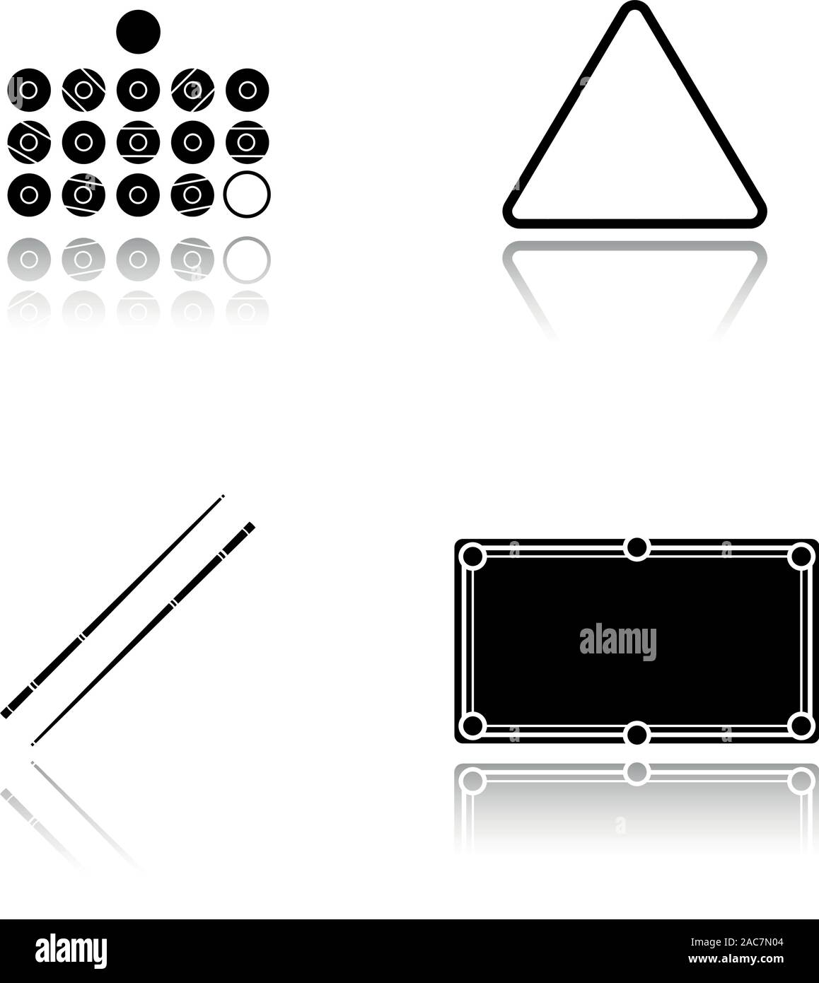 Billiard equipment drop shadow black icons set. Billiard balls, table ...