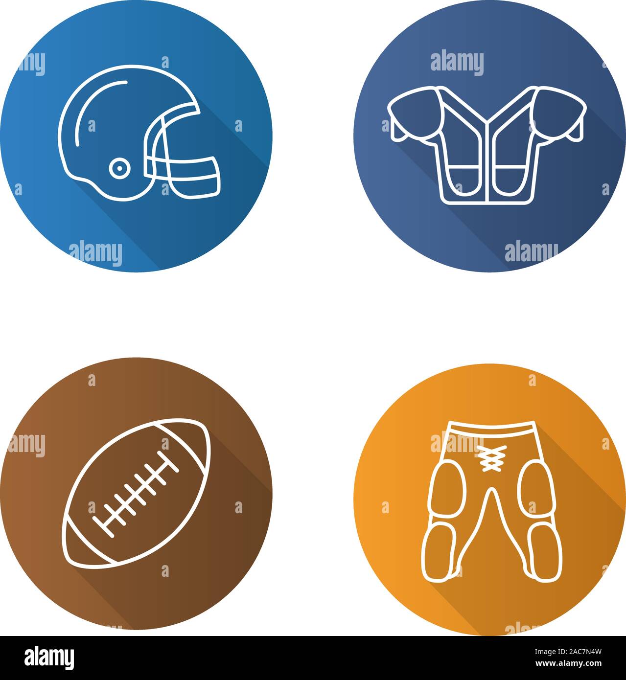 American football equipment. Flat linear long shadow icons set. Helmet ...