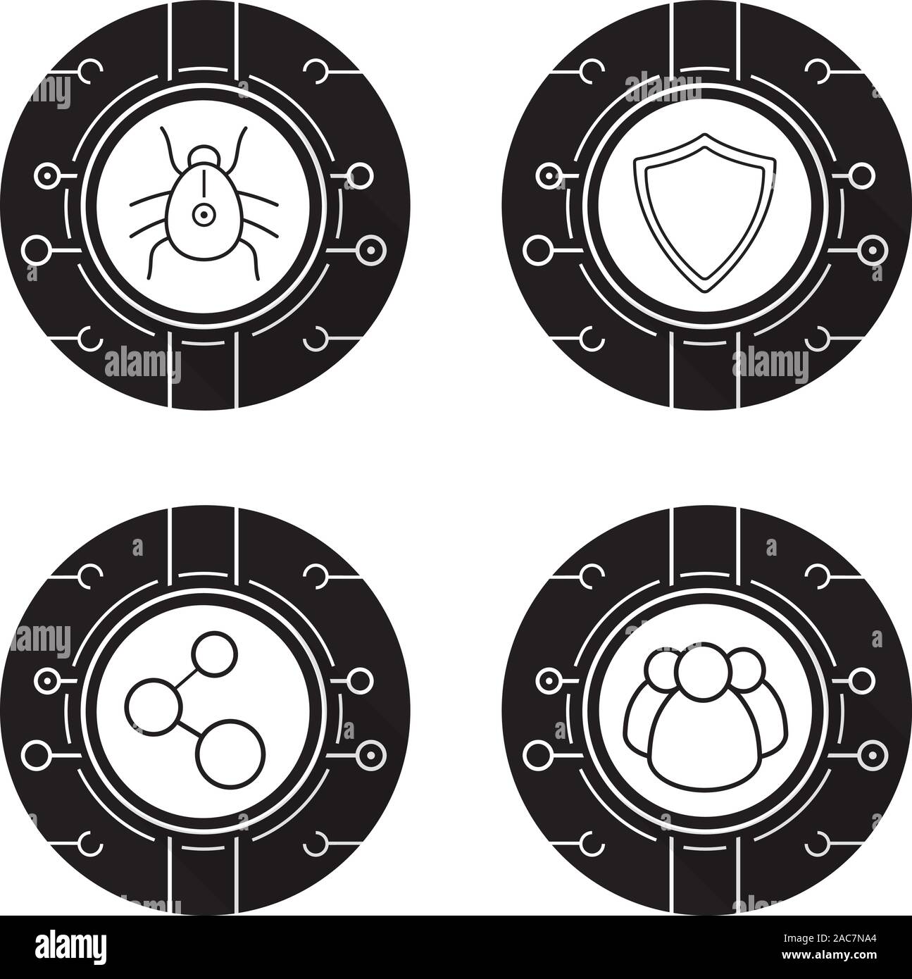 Cyber security icons set. Digital connections, virus program, social ...