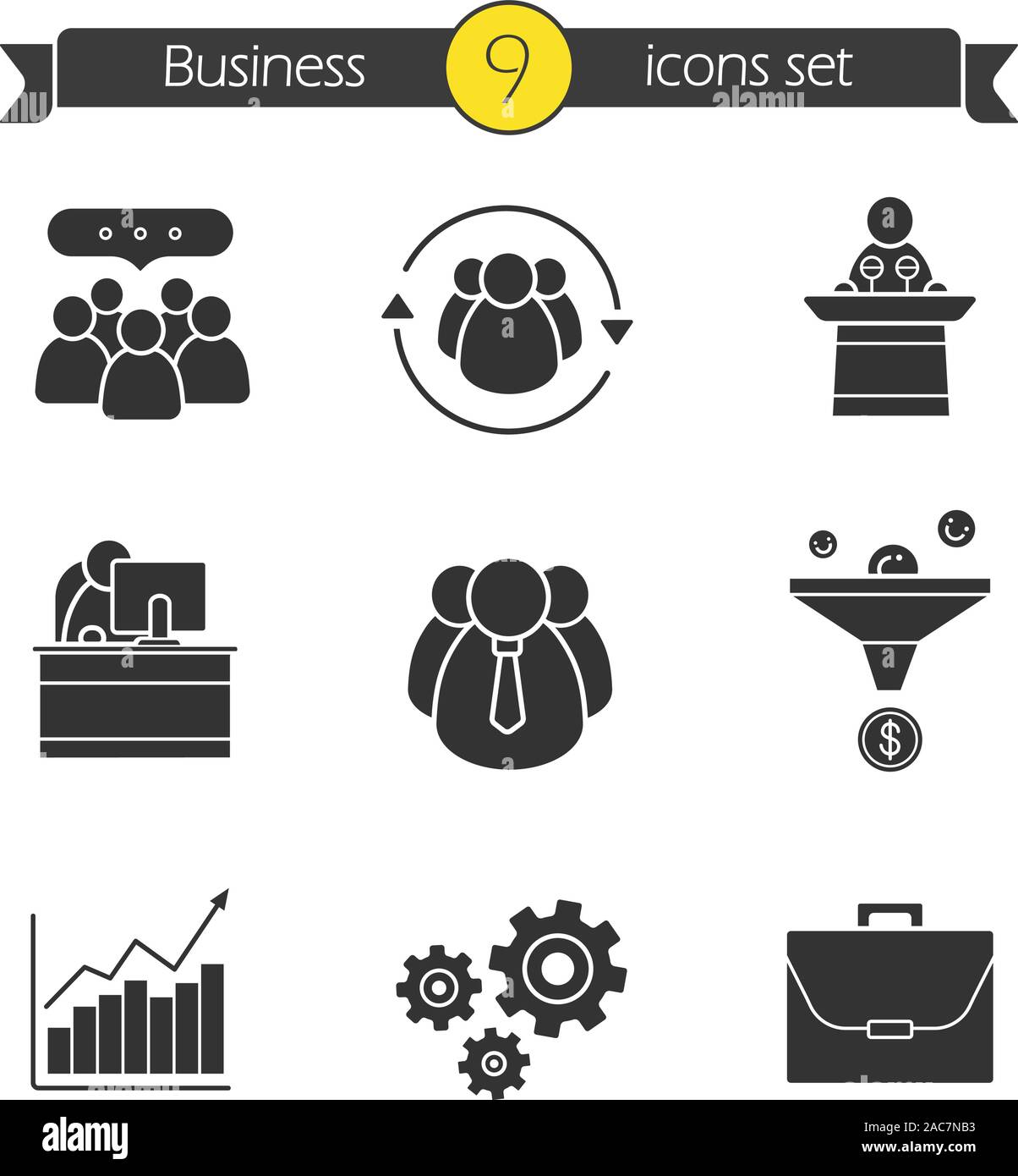 Business and teamwork icons set. Silhouette symbols. Team communication ...
