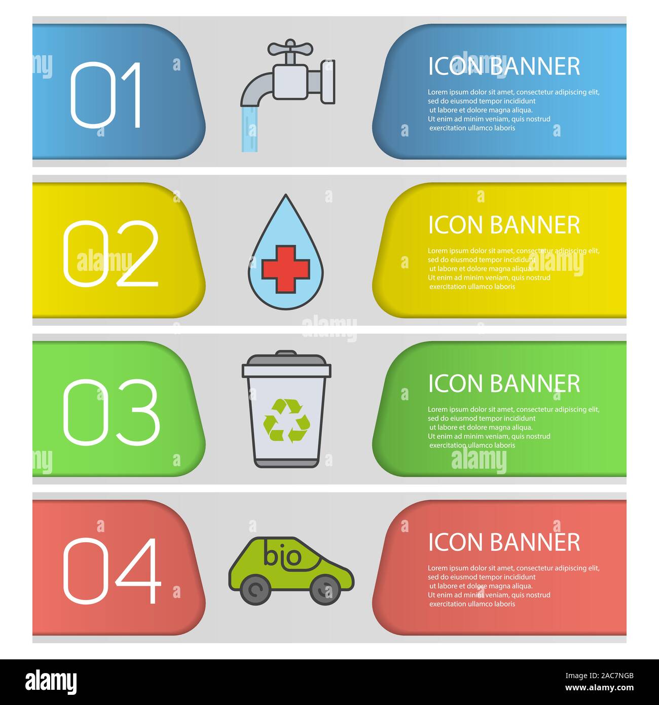 Ecology banner templates set. Easy to edit. Bio car, recycle bin ...