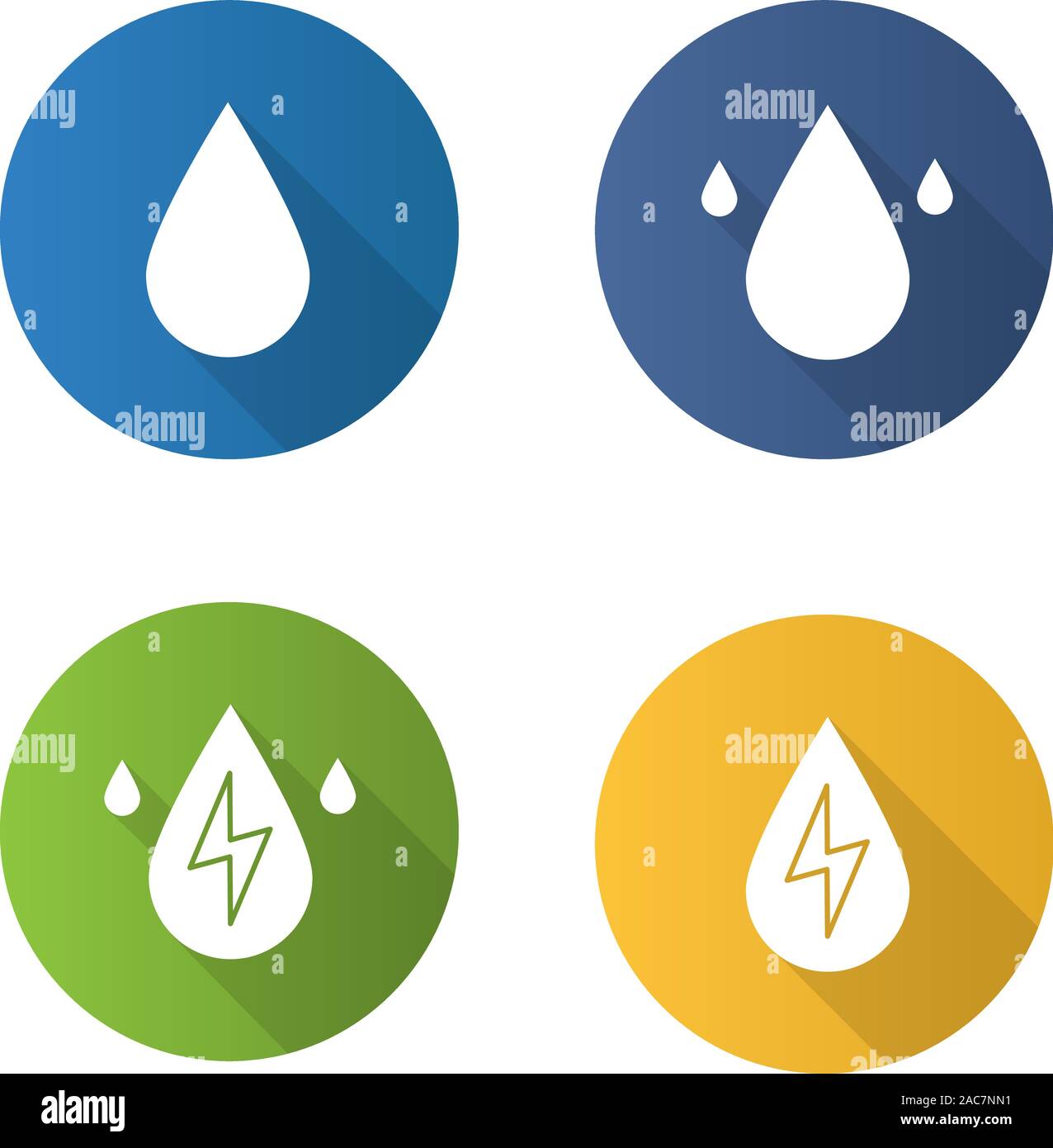 Water energy. Flat design long shadow icons set. Water drops. Vector ...