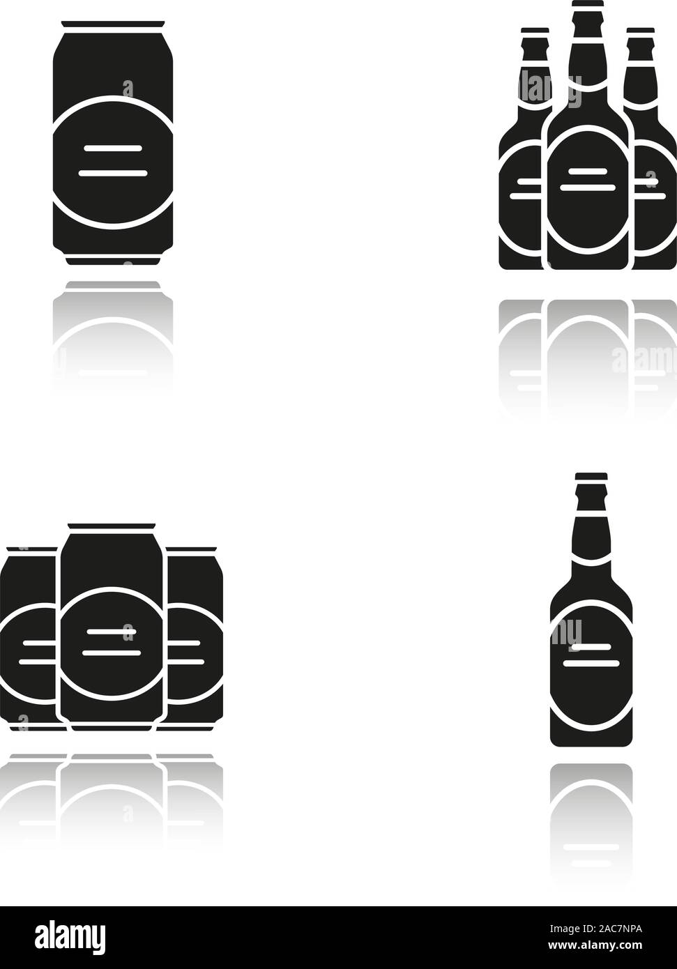 Beer drop shadow black icons set. Beer bottles and cans. Isolated ...