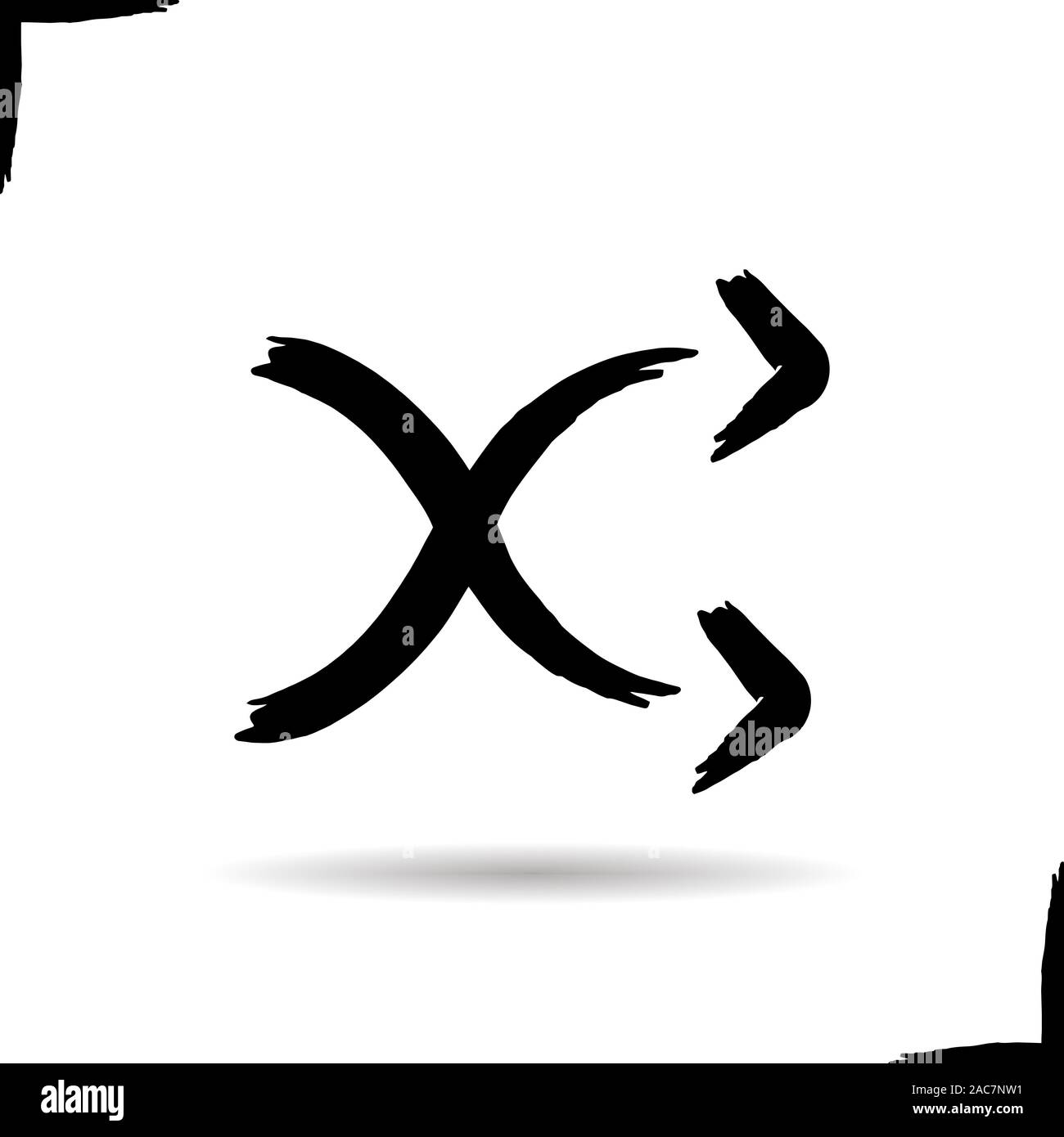 Crossed arrows icon. Drop shadow art symbol. Shuffle. Ink brush stroke ...