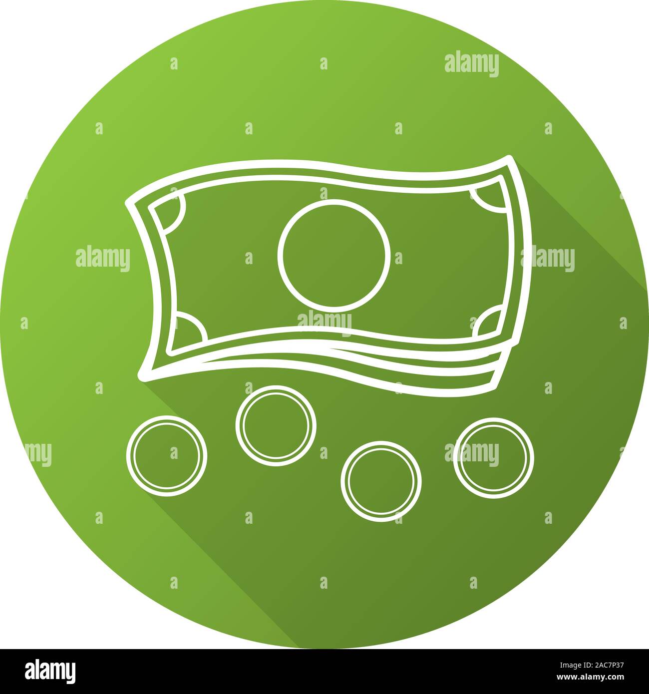 Money flat linear long shadow icon. Cash and coins. Vector line symbol ...