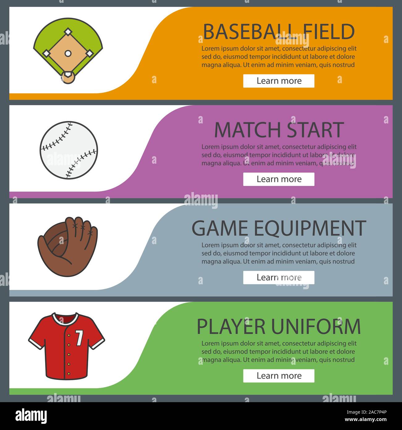 Baseball banner templates set. Easy to edit. Softball field, mitt, ball ...