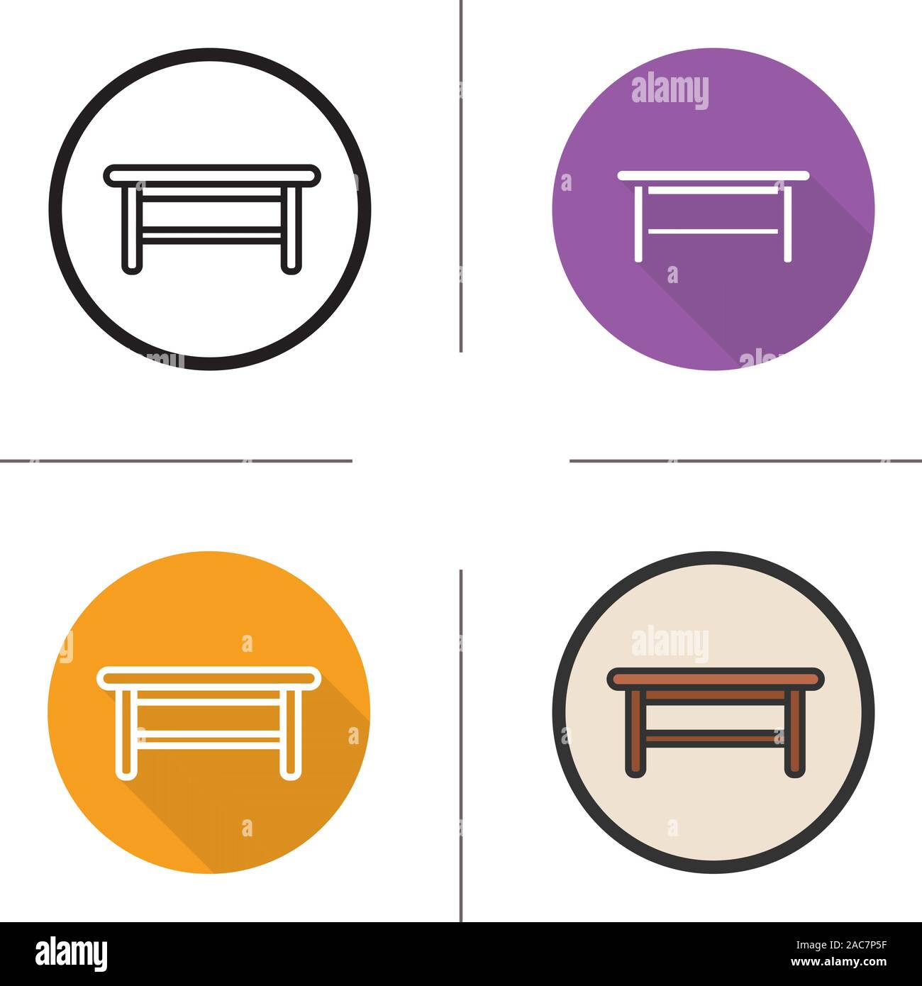 Wooden table icon. Flat design, linear and color styles. Isolated ...