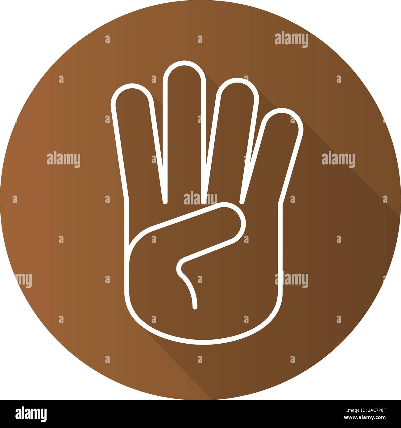 Four fingers up hand gesture. Flat linear long shadow icon. Vector line ...