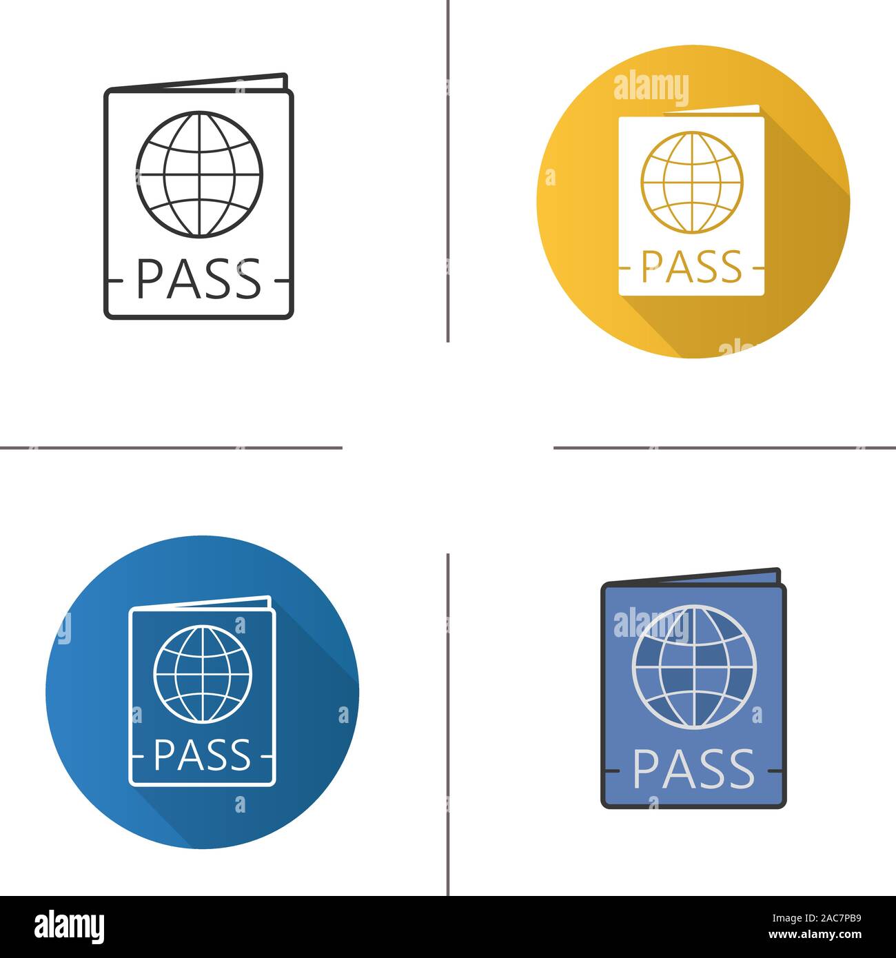 International passport icon. Flat design, linear and color styles. Pass ...