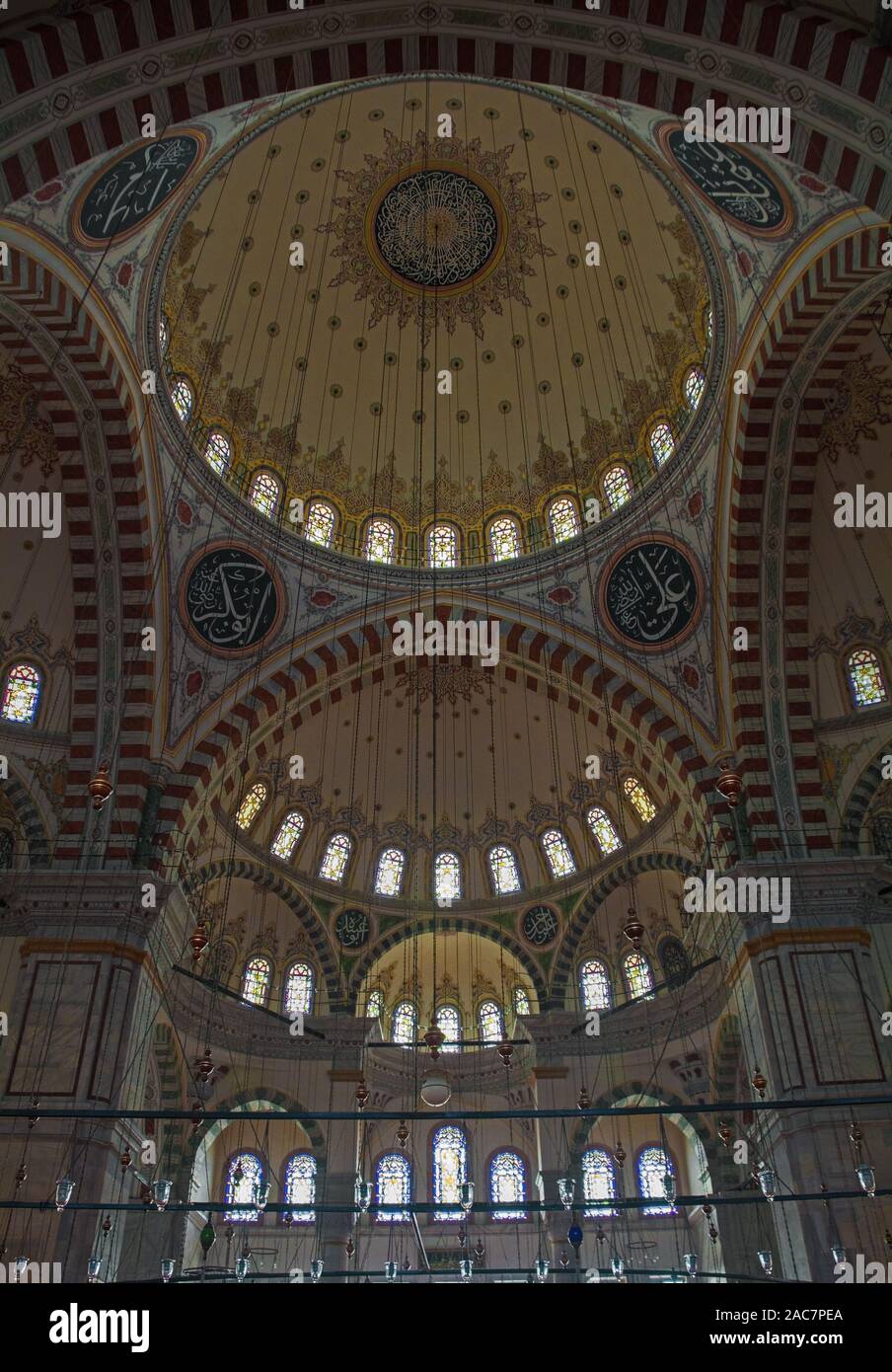 The interior of Fatih mosque, one of the largest Turkish Islamic ...