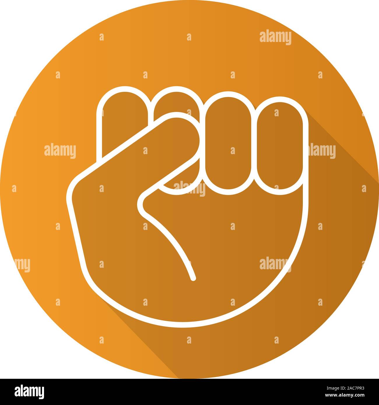 Raised fist gesture. Flat linear long shadow icon. Squeezed hand ...