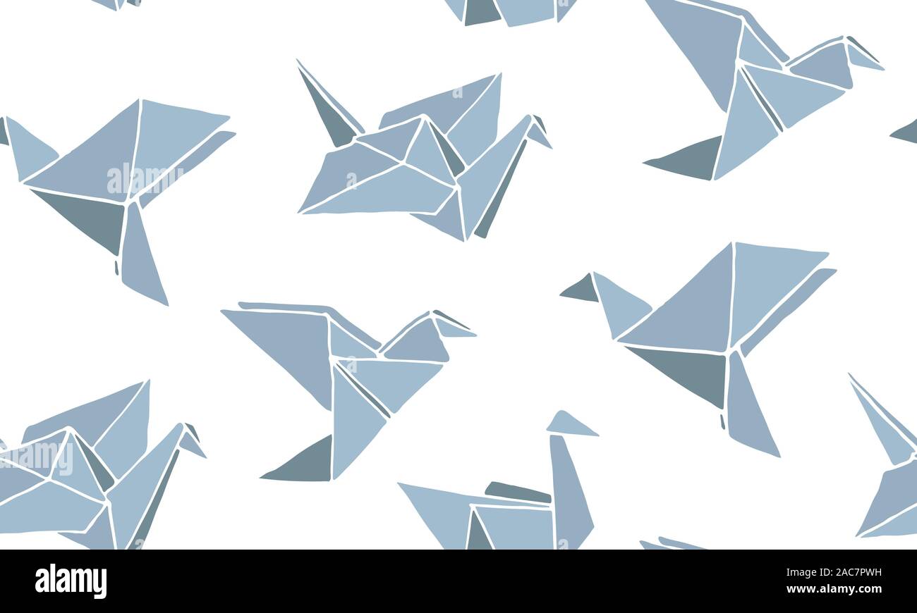 Seamless Pattern with Hand Drawn Origami birds. Cartoon Ornament. Cute ...
