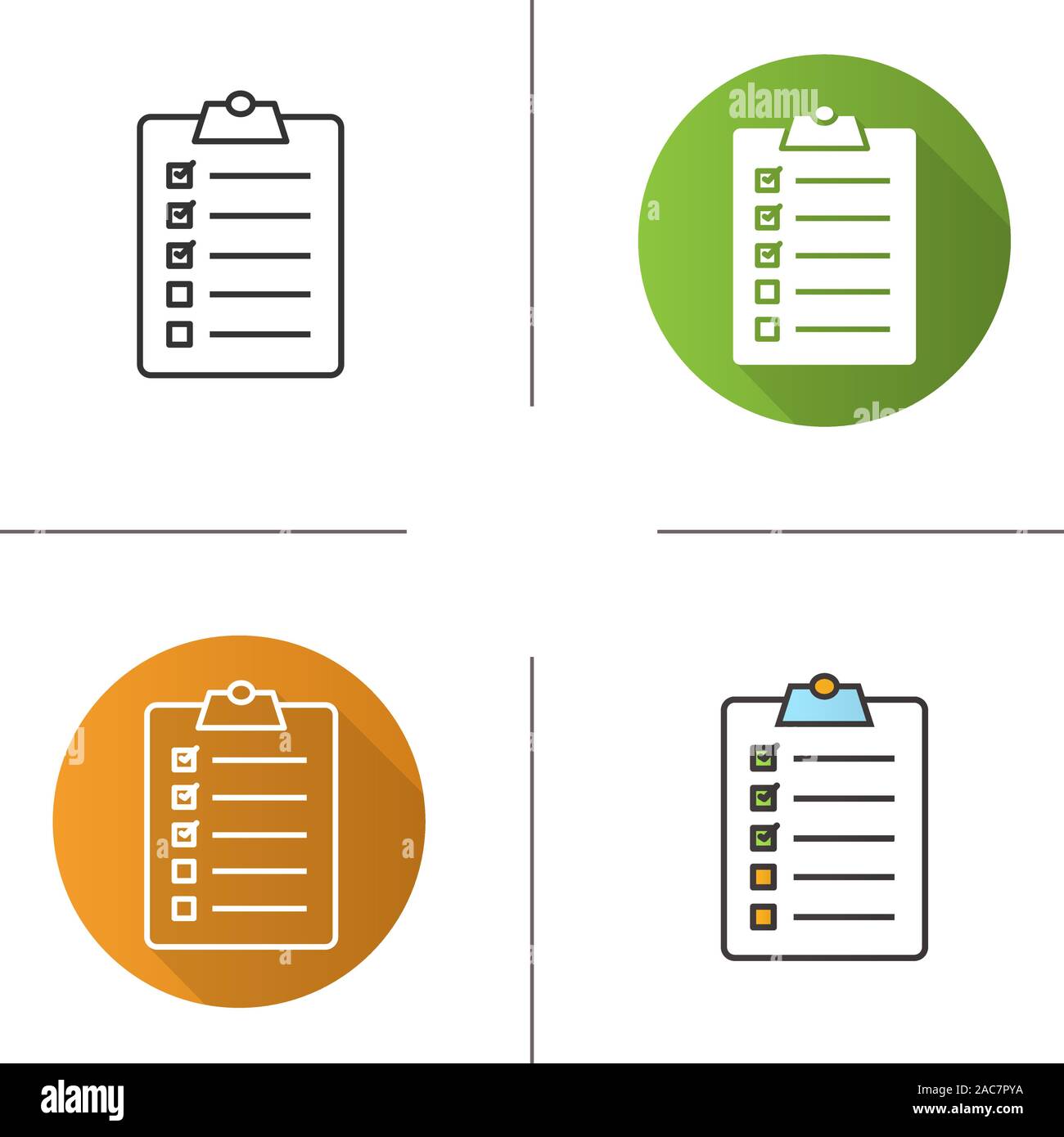 Clipboard checklist icon. Flat design, linear and color styles. To do list. Isolated vector ...