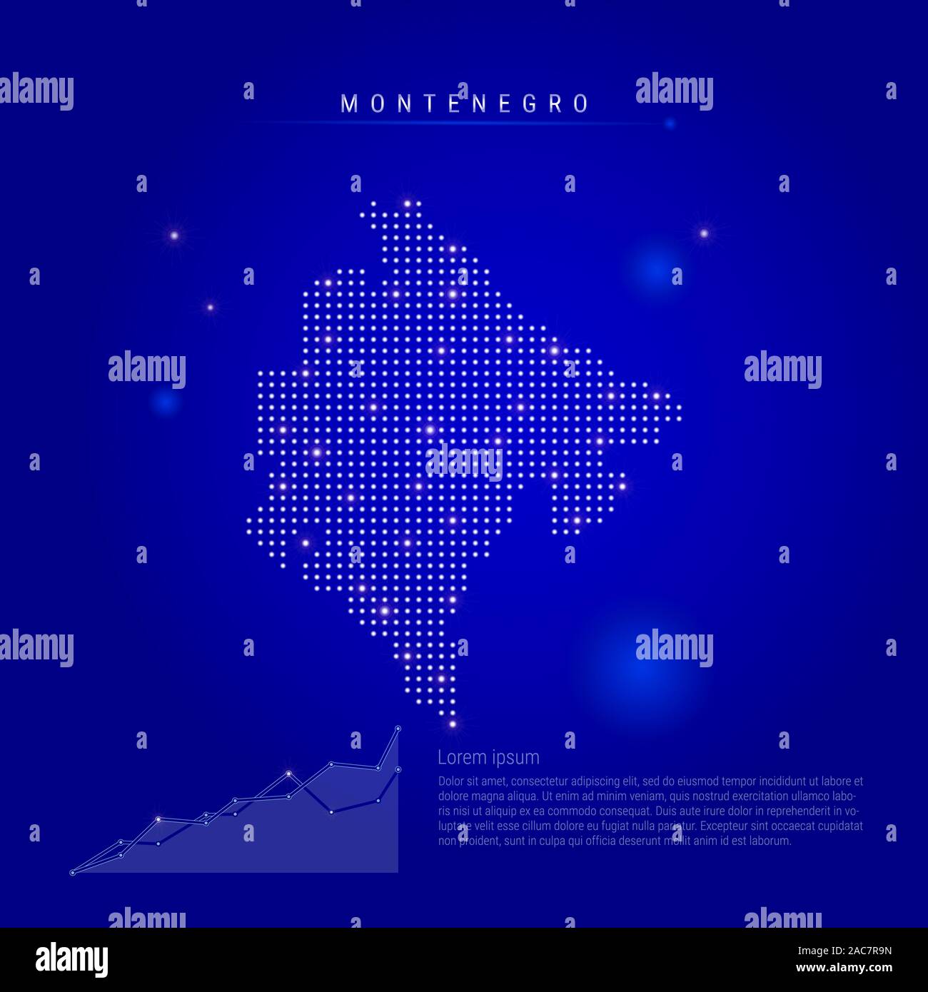 Montenegro illuminated map with glowing dots. Infographics elements ...