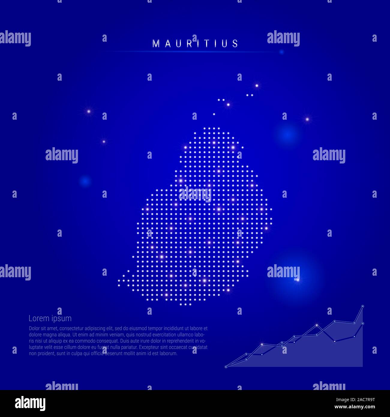 Mauritius illuminated map with glowing dots. Infographics elements ...