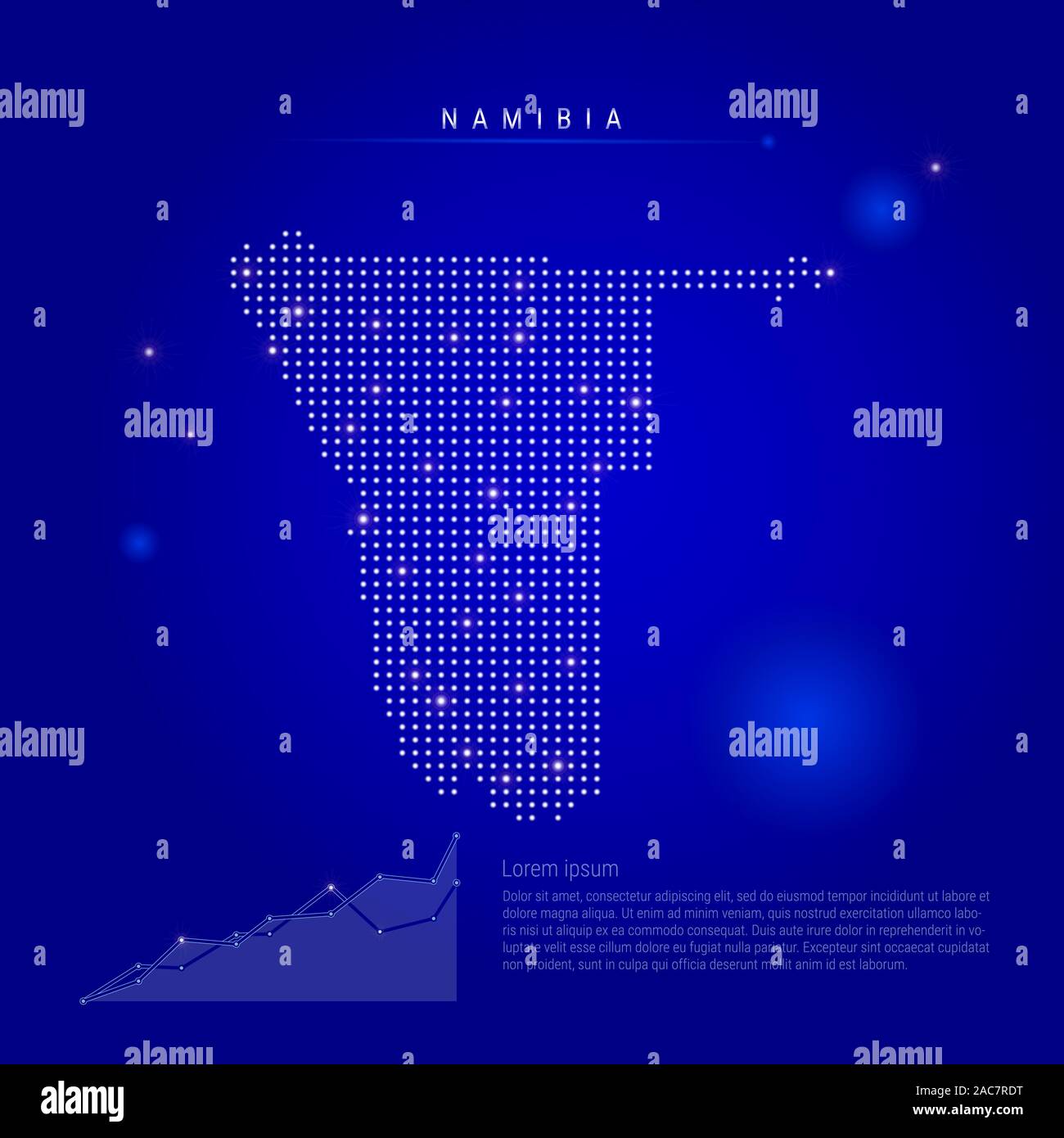 Namibia illuminated map with glowing dots. Infographics elements. Dark ...