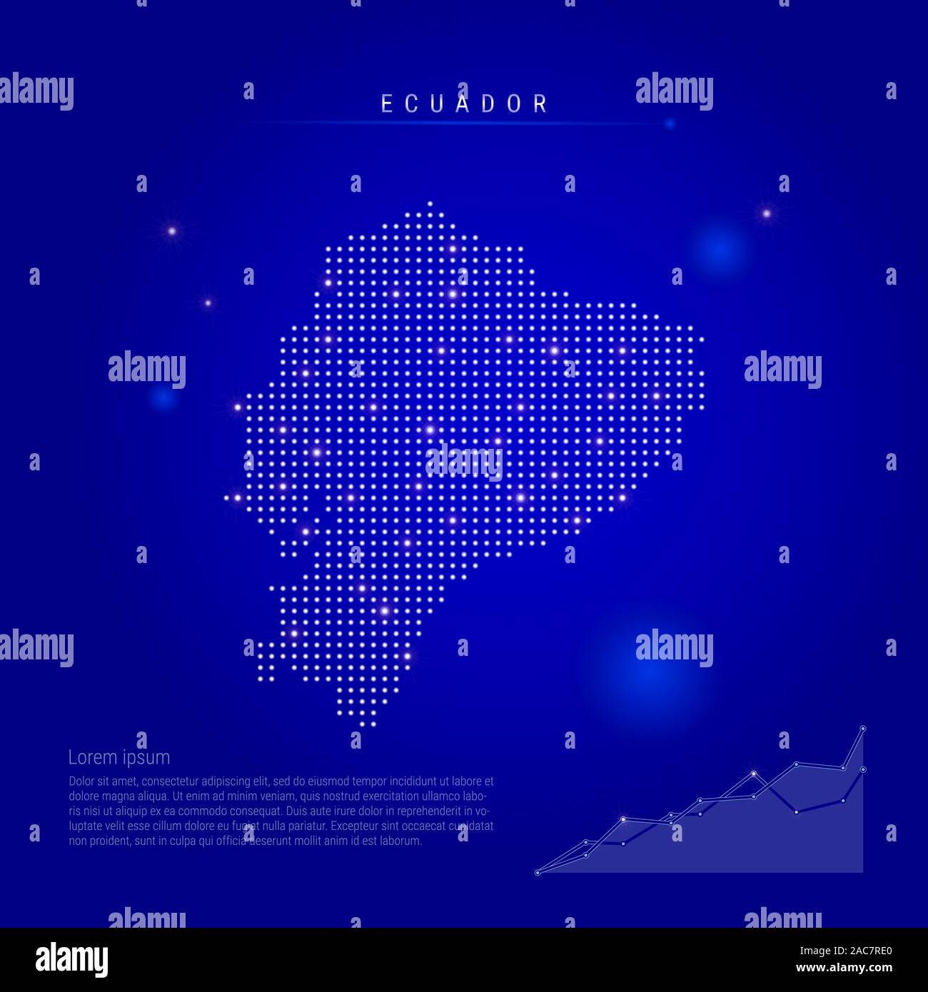 Ecuador illuminated map with glowing dots. Infographics elements. Dark ...