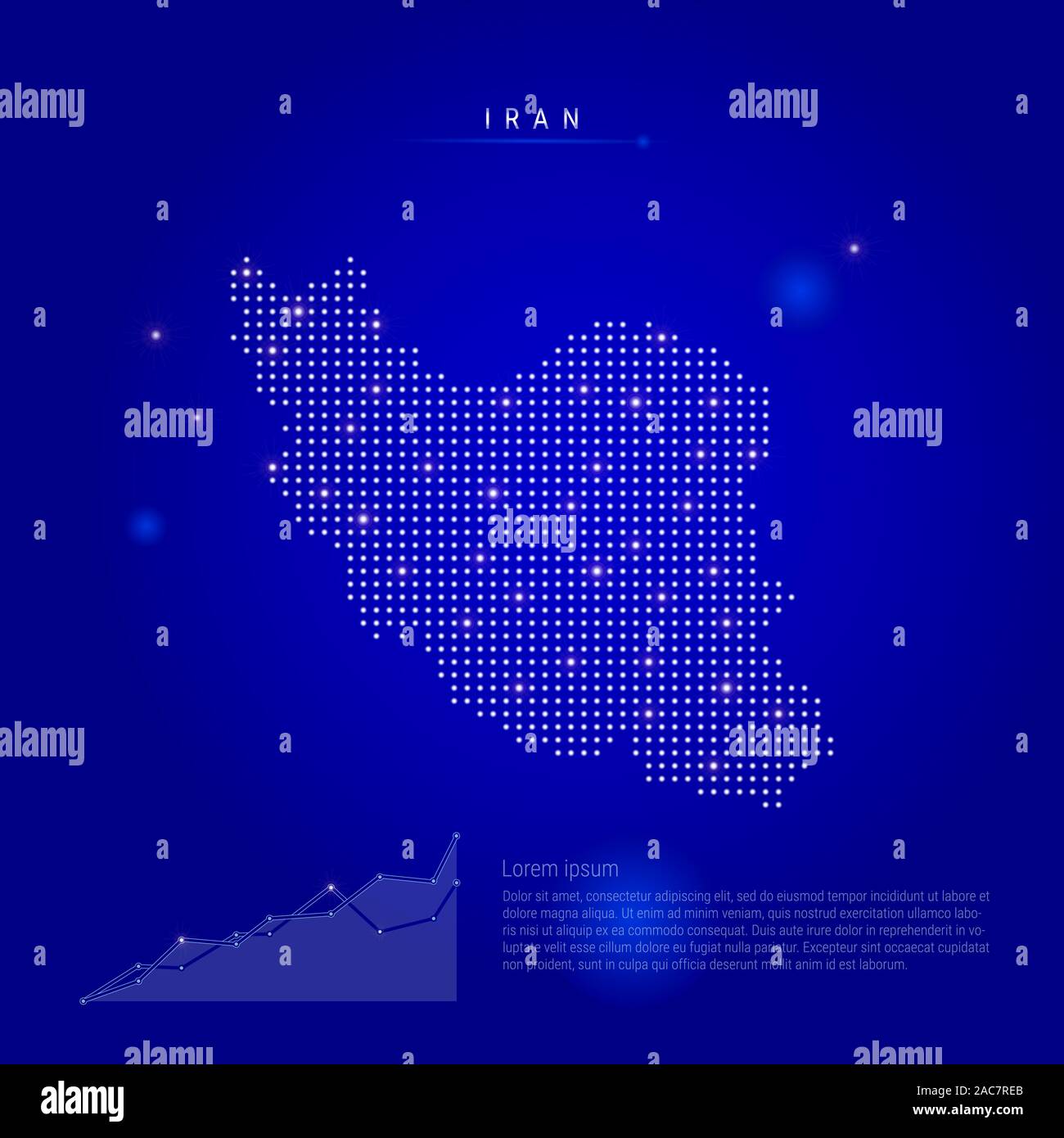 Iran illuminated map with glowing dots. Infographics elements. Dark ...