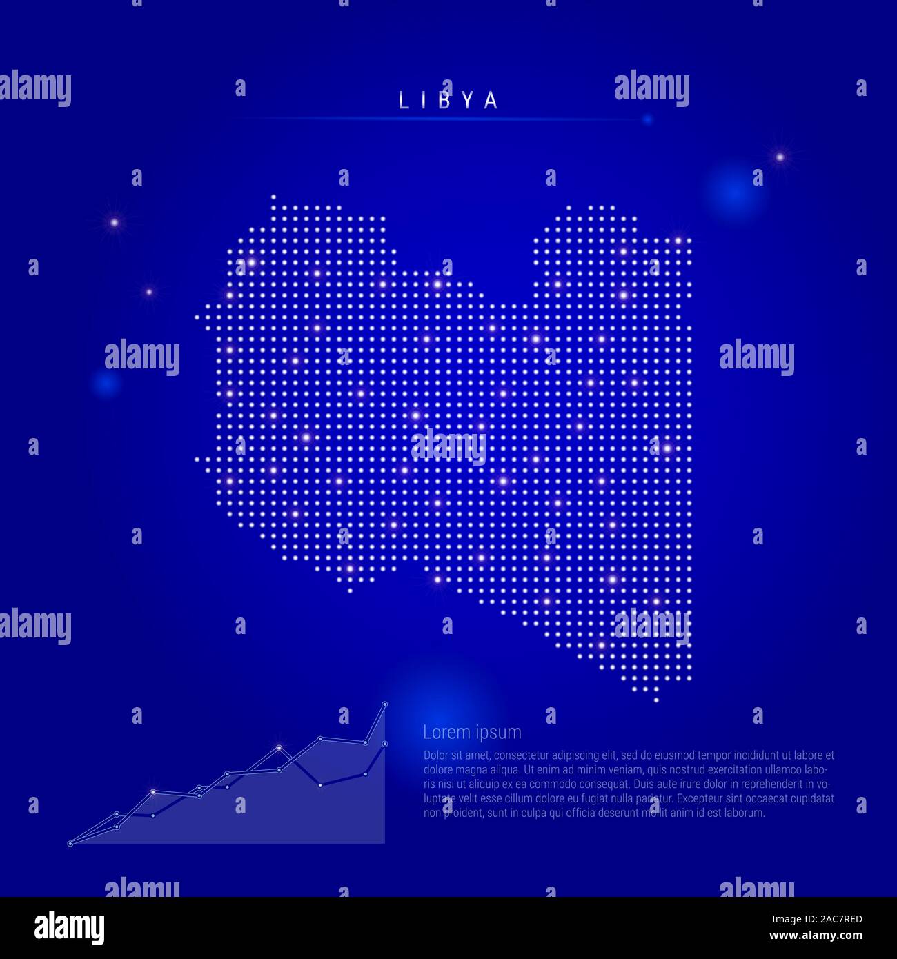 Libya illuminated map with glowing dots. Infographics elements. Dark ...