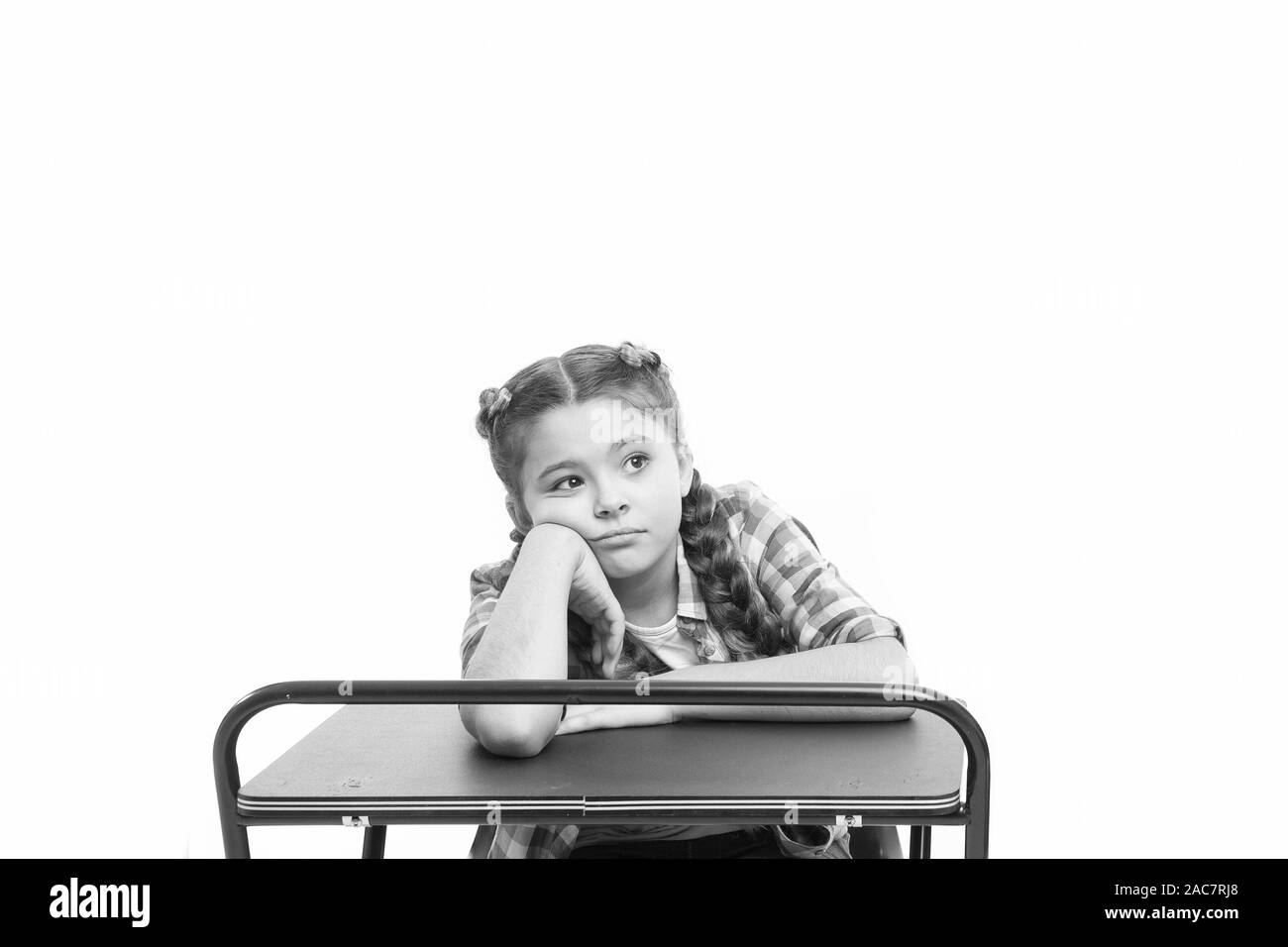 Boring lesson. Girl bored pupil sit at desk. Issues of formal education ...