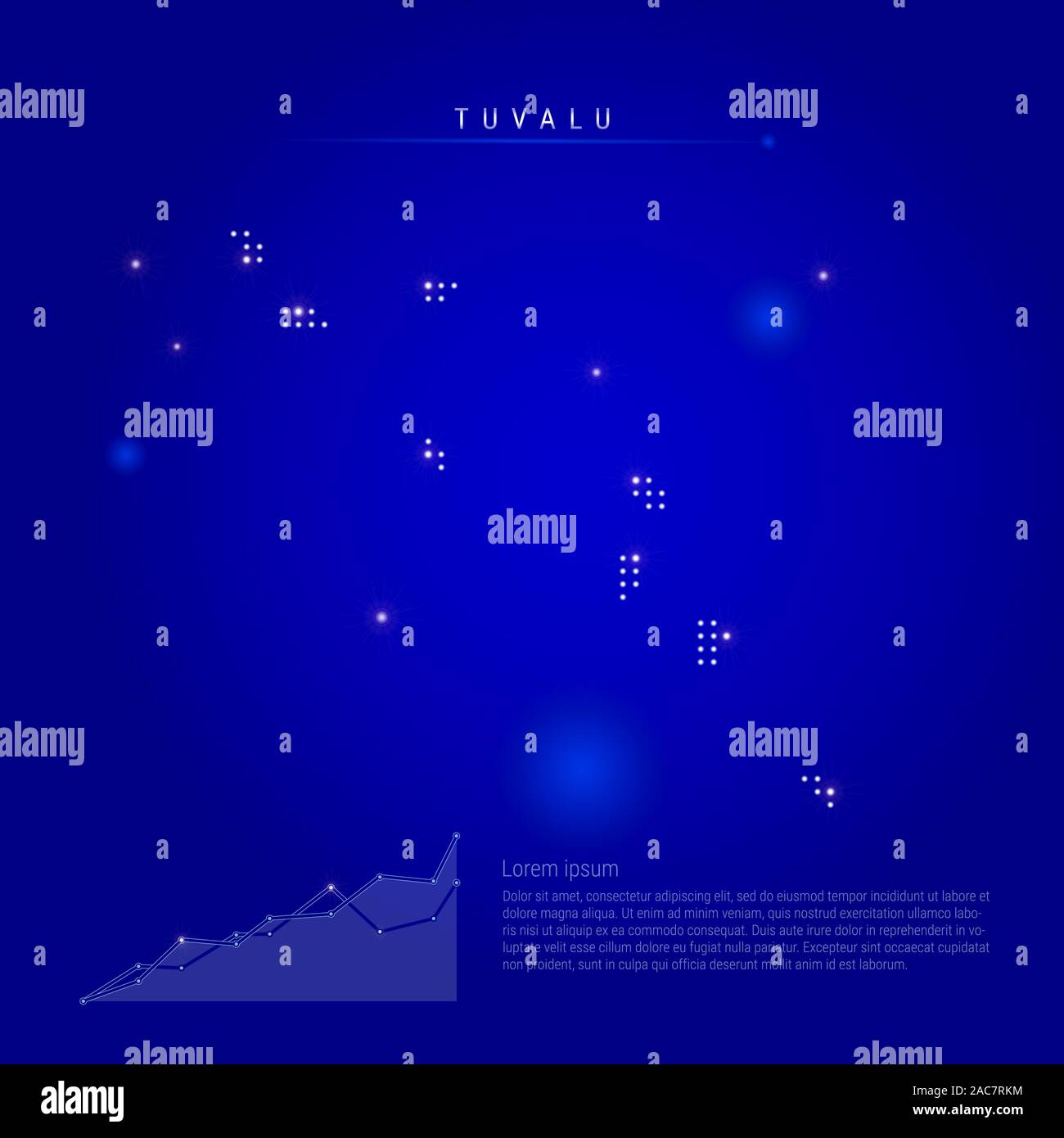 Tuvalu illuminated map with glowing dots. Infographics elements. Dark ...