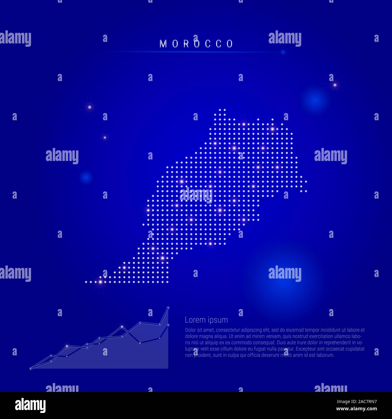 Morocco illuminated map with glowing dots. Infographics elements. Dark ...