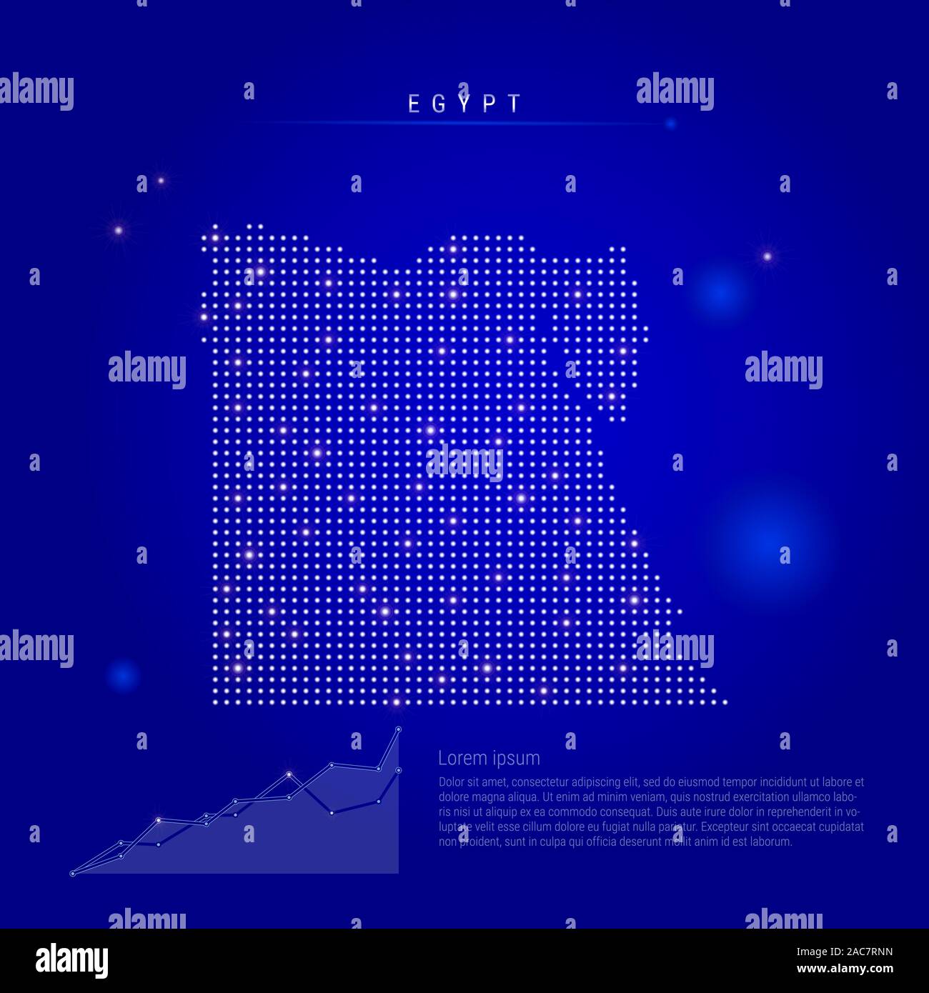 Egypt illuminated map with glowing dots. Infographics elements. Dark ...