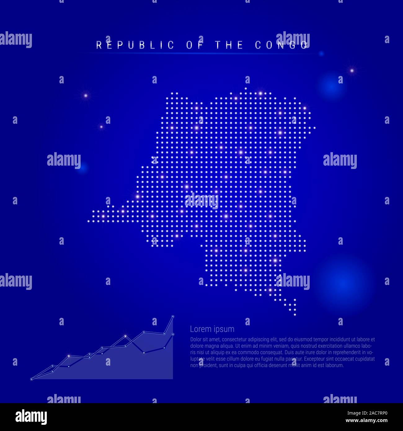 Republic of the Congo illuminated map with glowing dots. Infographics ...